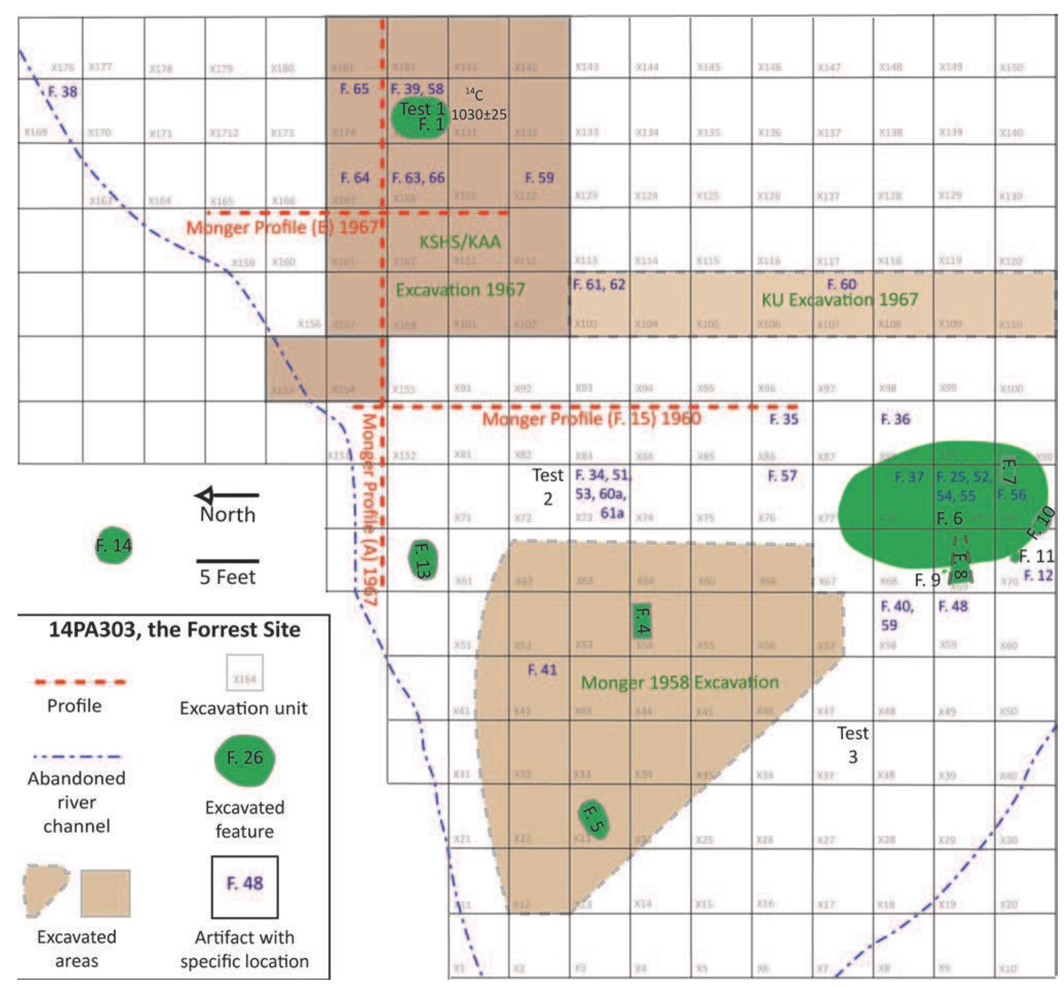 -4. map of the forrest site showing excavation areas,