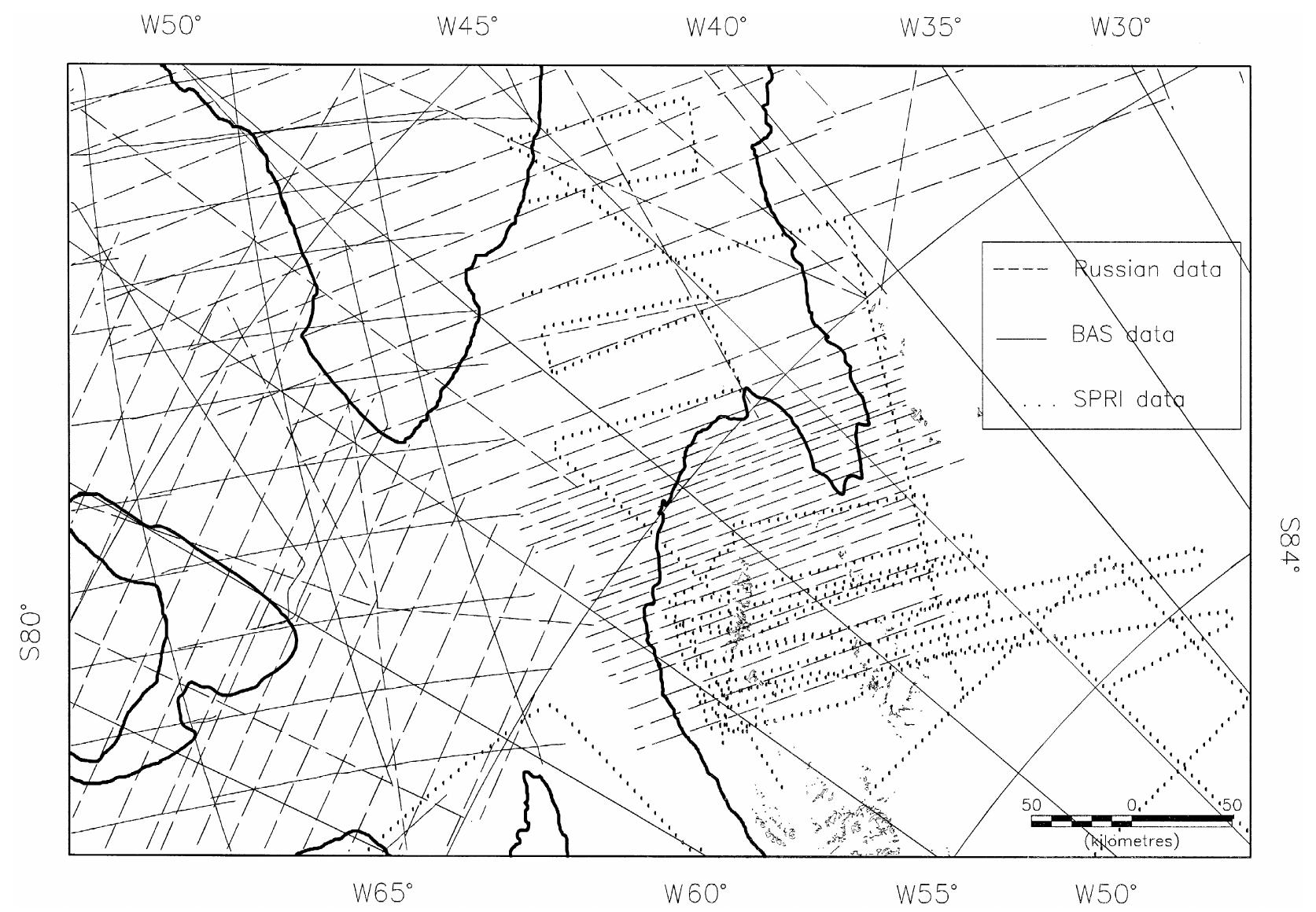 Map of the survey area showing the flight lines from the