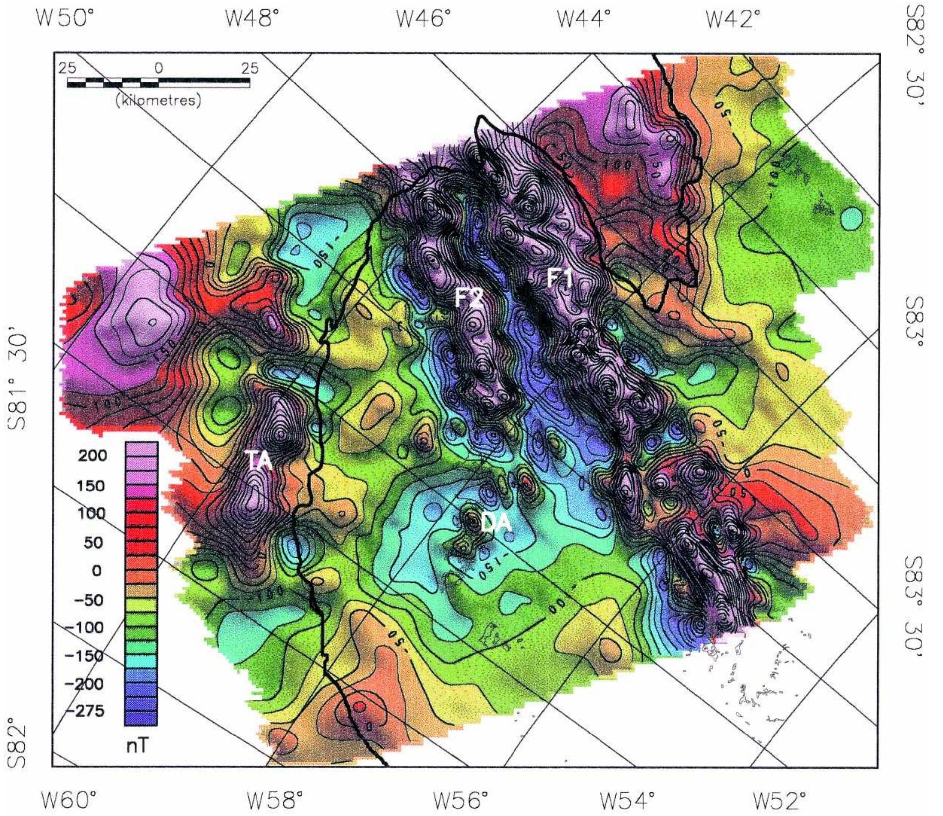 Combination colour contour and shaded relief map of