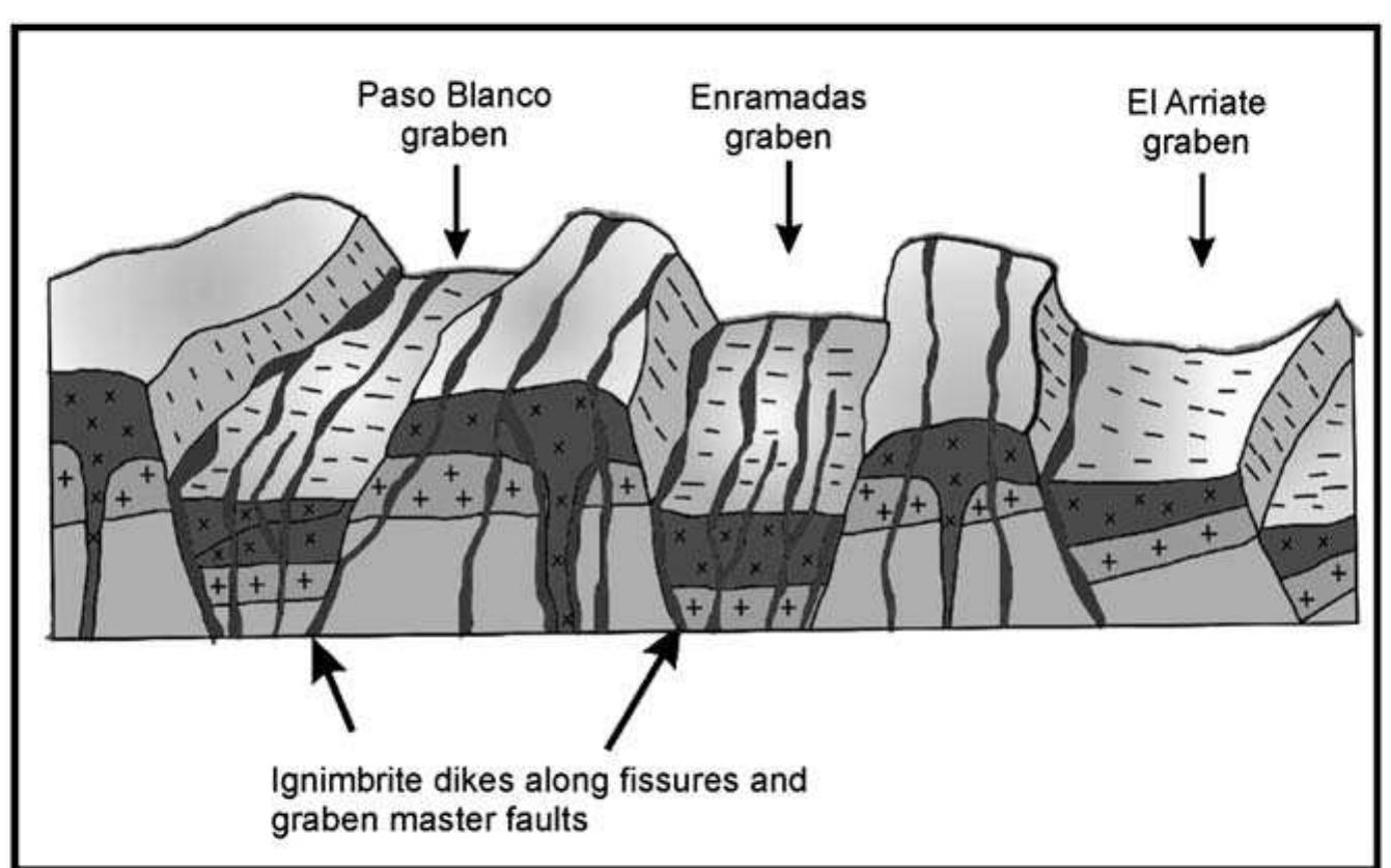 Schematic cross-section of the grabens at the santa maria
