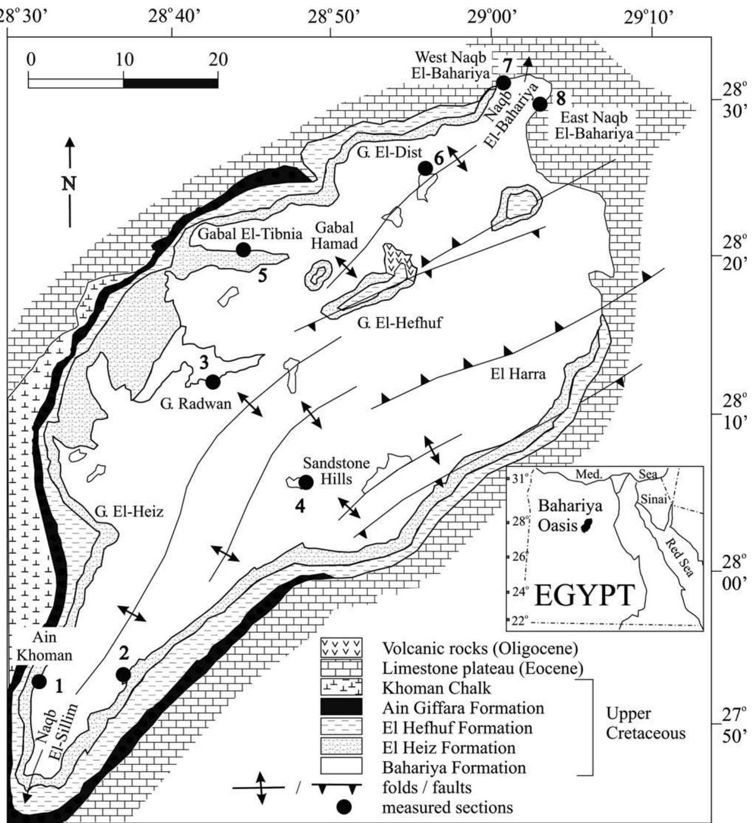Geological map of the bahariya oasis, and the locations of