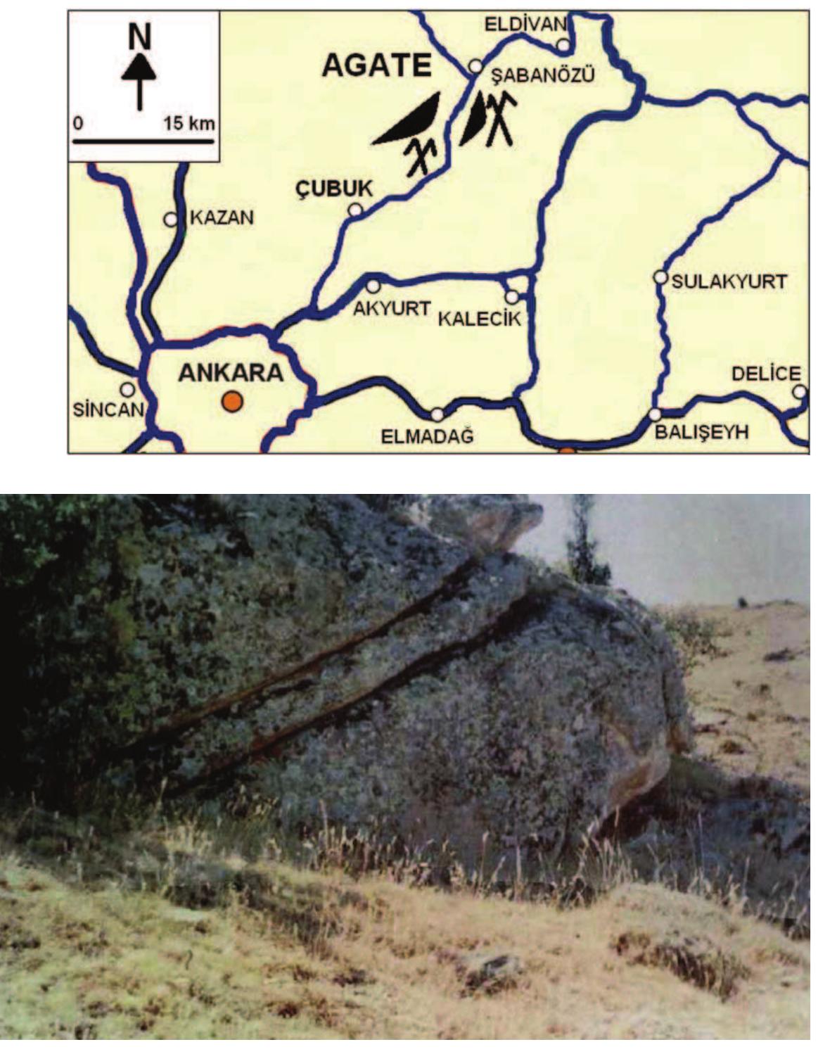 (top). map showing several deposits of agate in ankara
