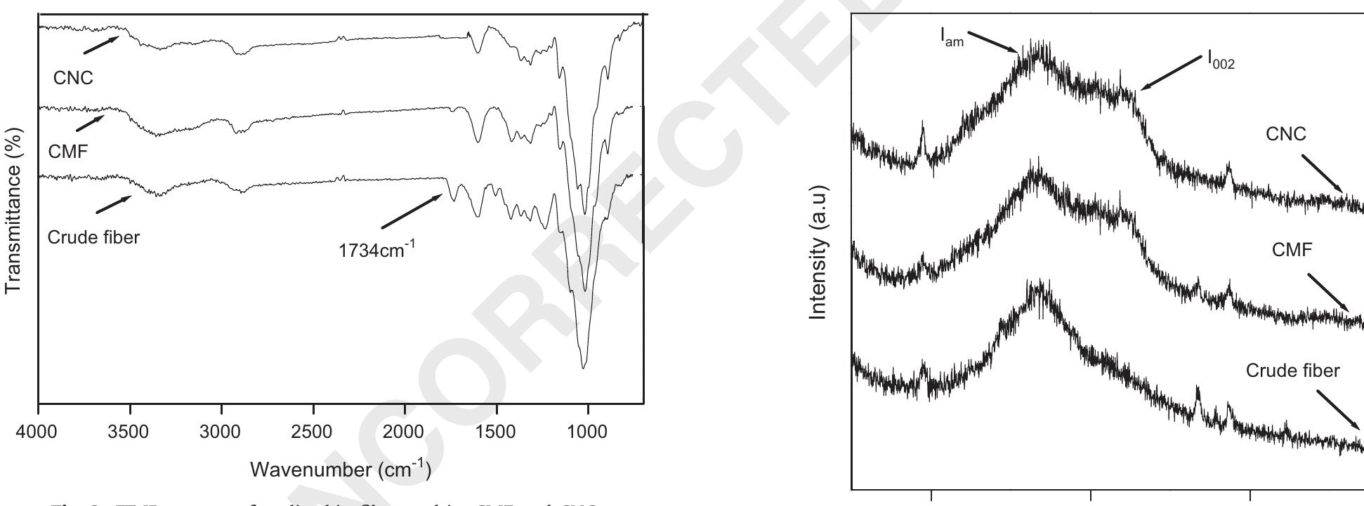 Xrd patterns of garlic skin fiber and its cmf and cnc. the