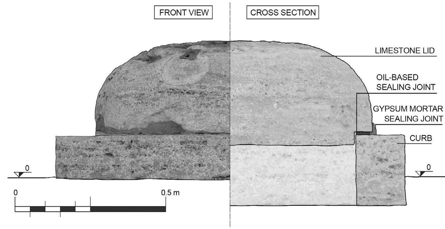 Front view and cross section of the lid sealing system