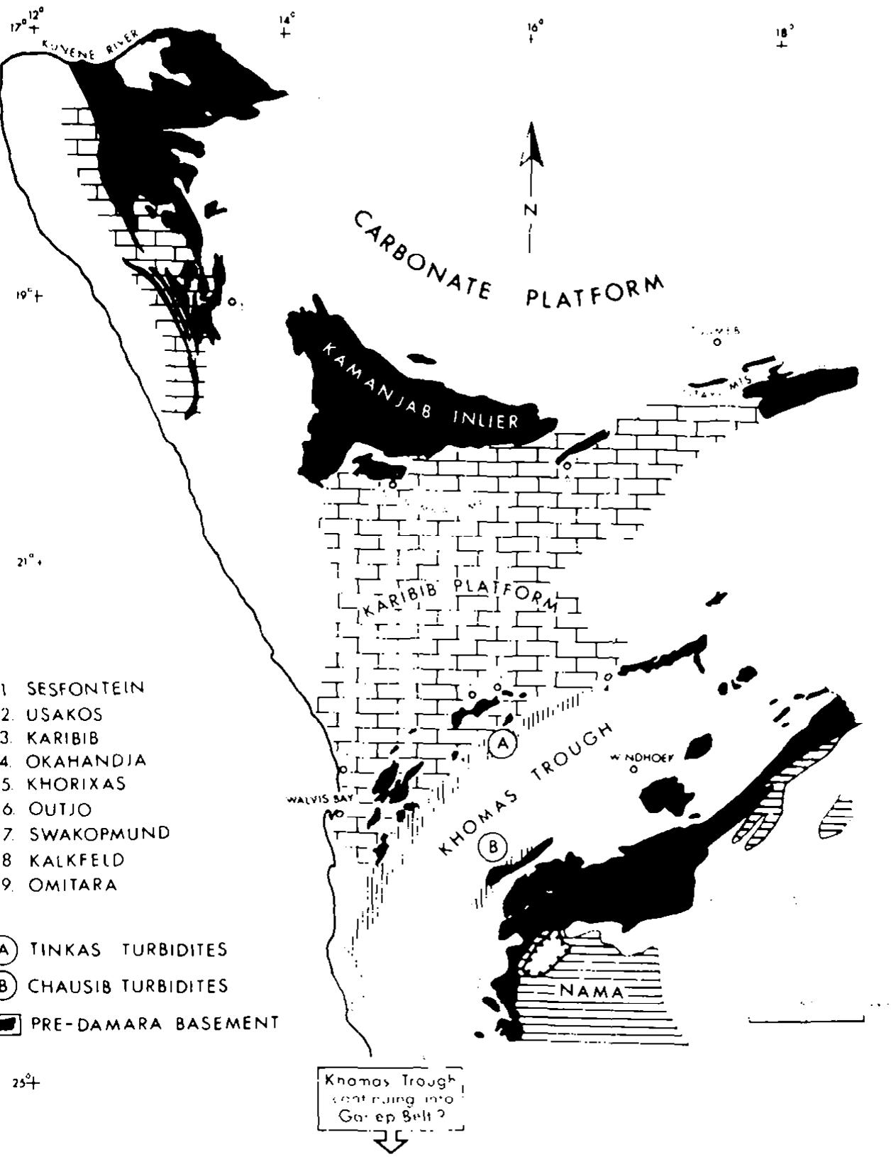 Palaeogeographic map of the damara orogen showing the