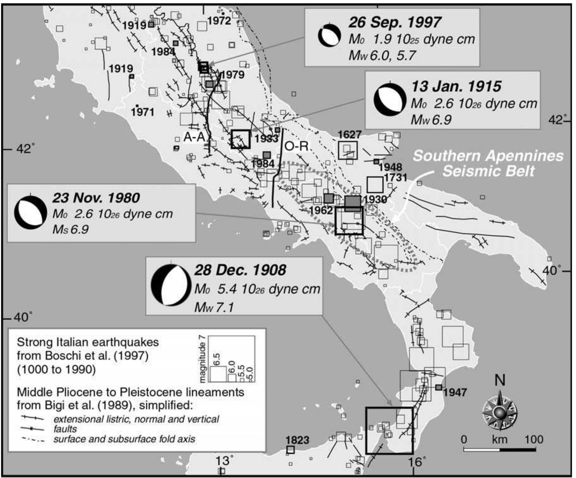 Historical earthquakes reported by the catalogo dei forti