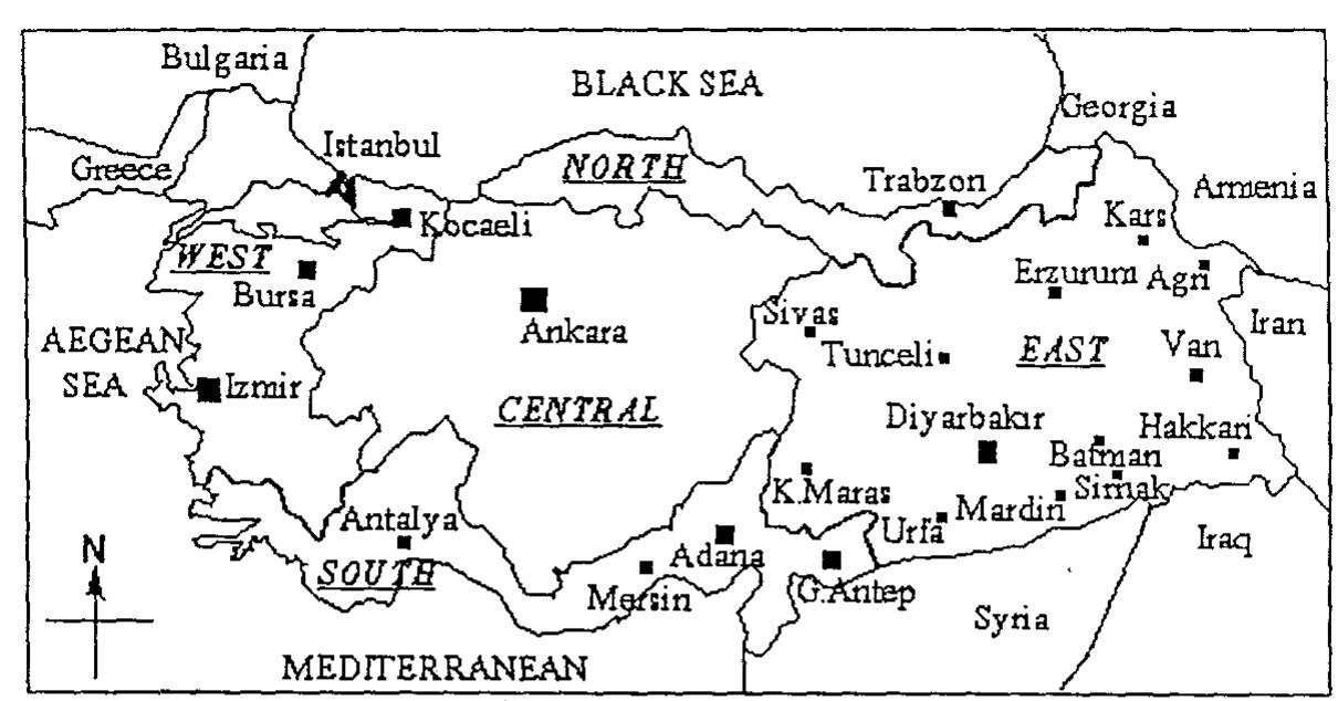 Map 1 — regions of turkey and major cities