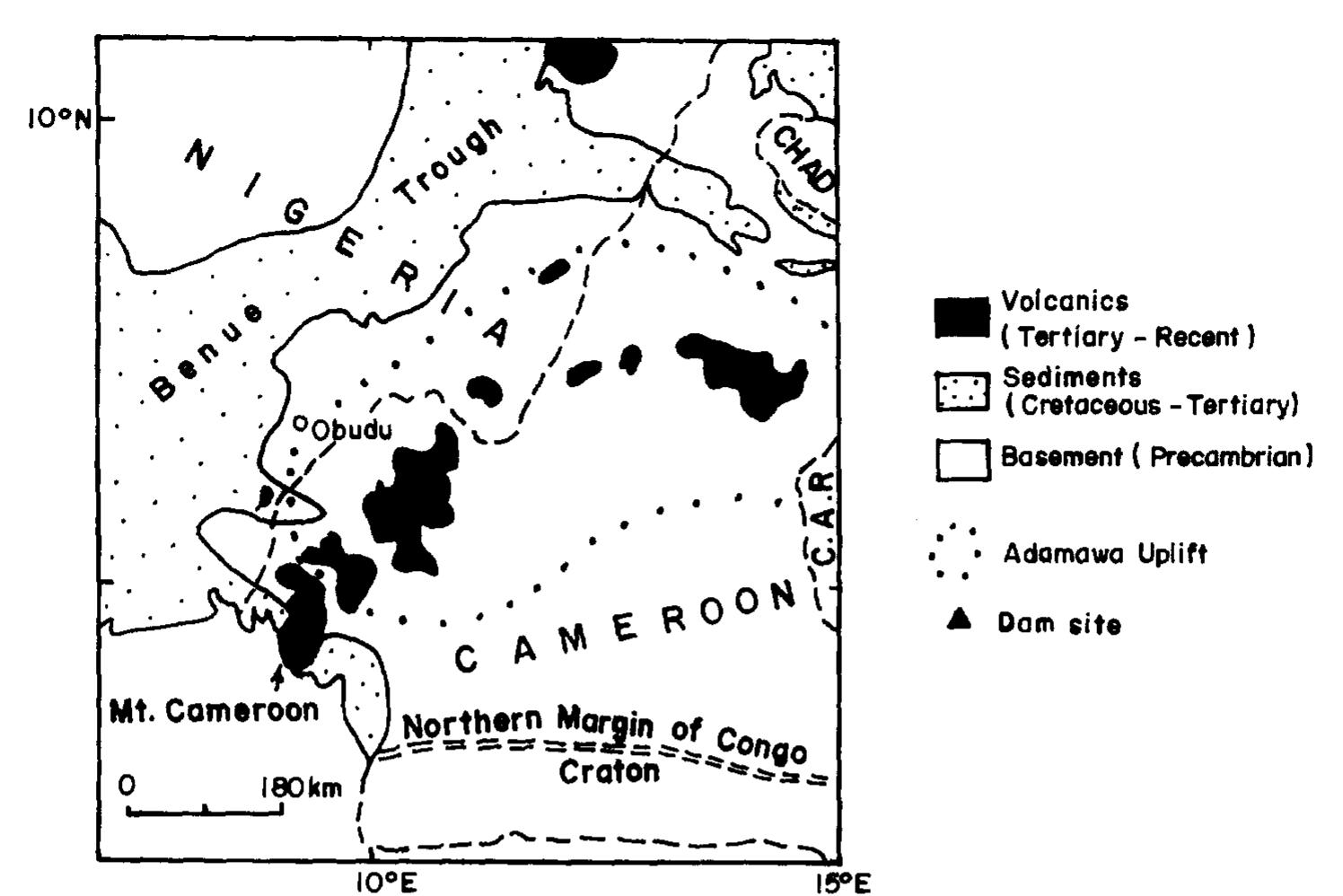 Regional geological map showing the location of the adamawa