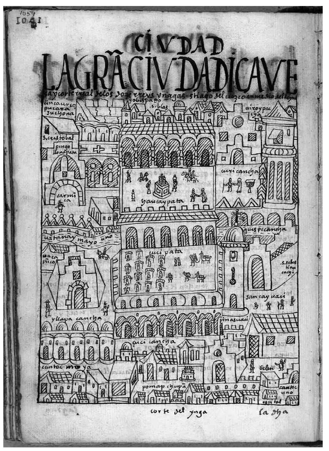 4 cuzco, drawing by guaman poma de ayala, nueva corénica, p.