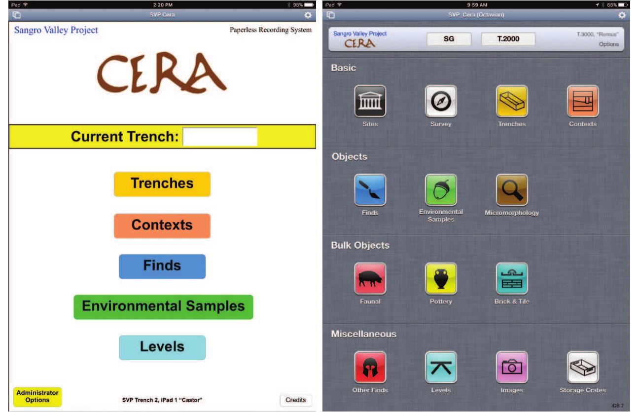 Examples of revised user interface, home screen: original
