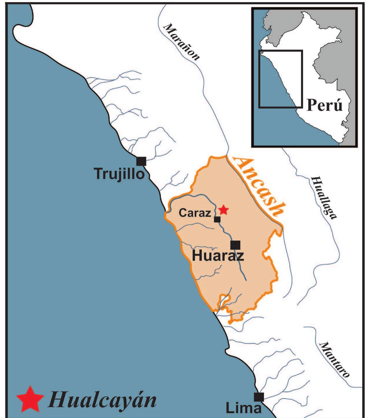 Map of northern peru indicating the location of hualcayan.