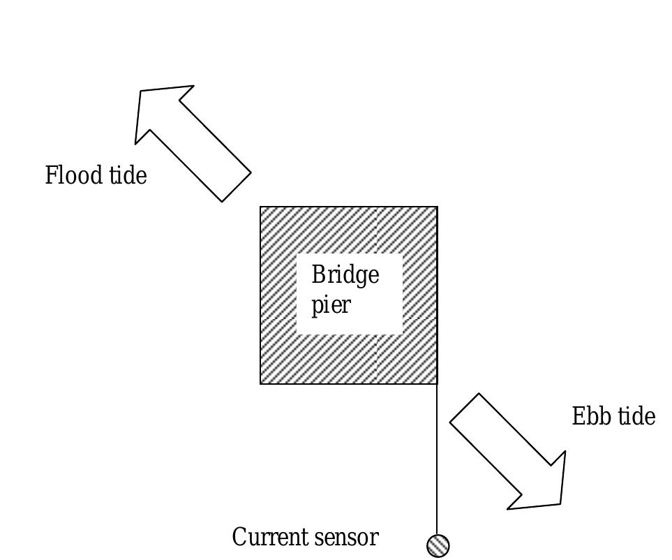 A schematic of bridge pier showing flow orientation (after