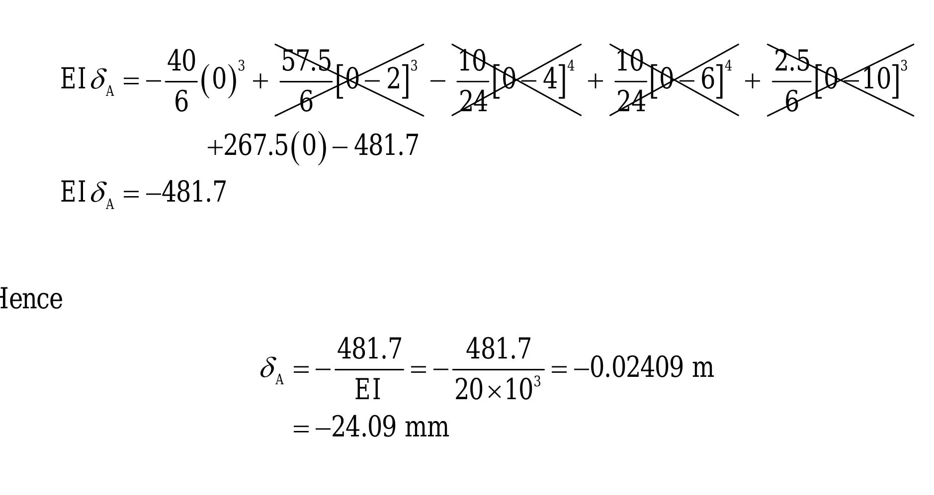 Since the result is negative the deflection is downward.