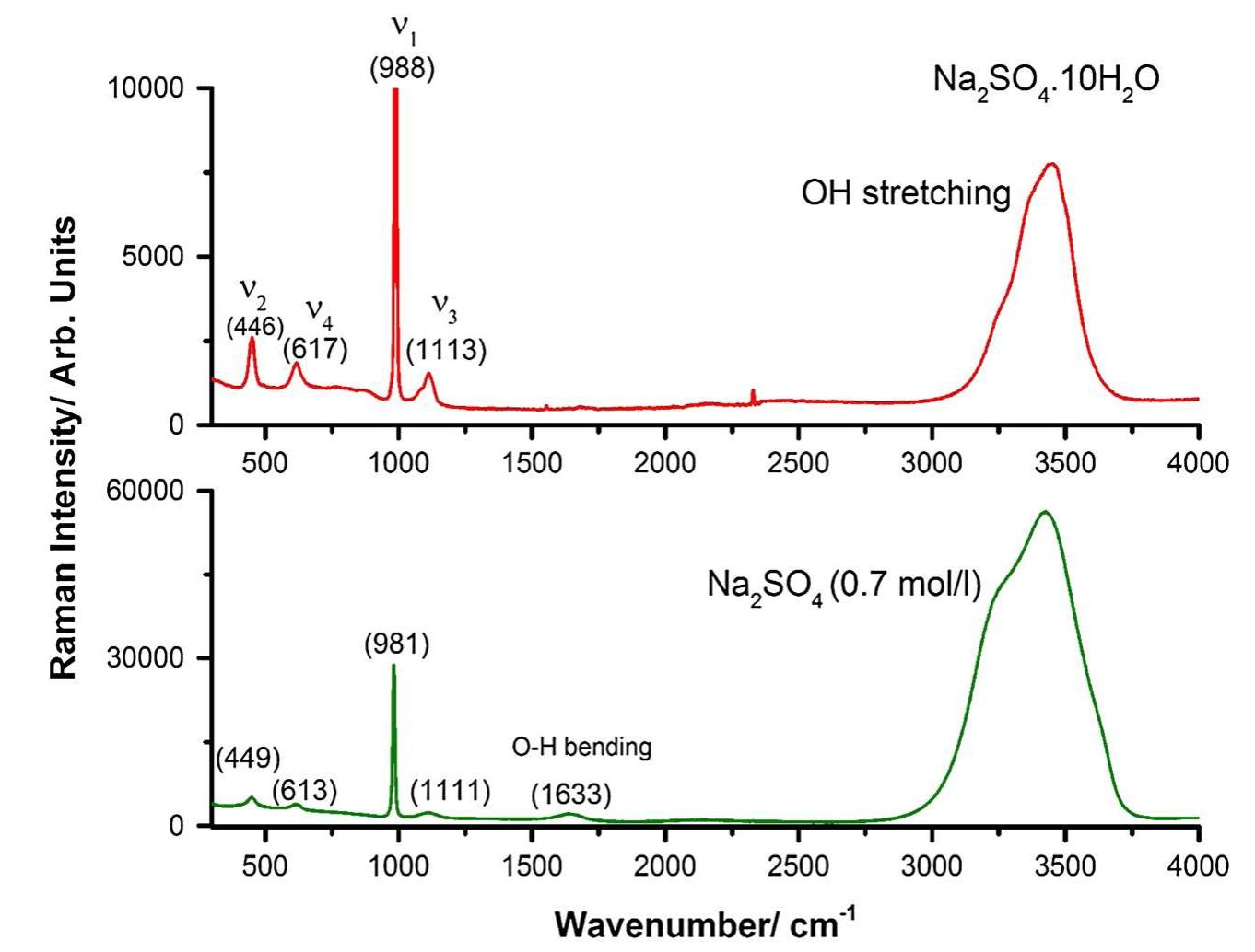 Raman spectra of hydrated sodium sulfate and aqueous