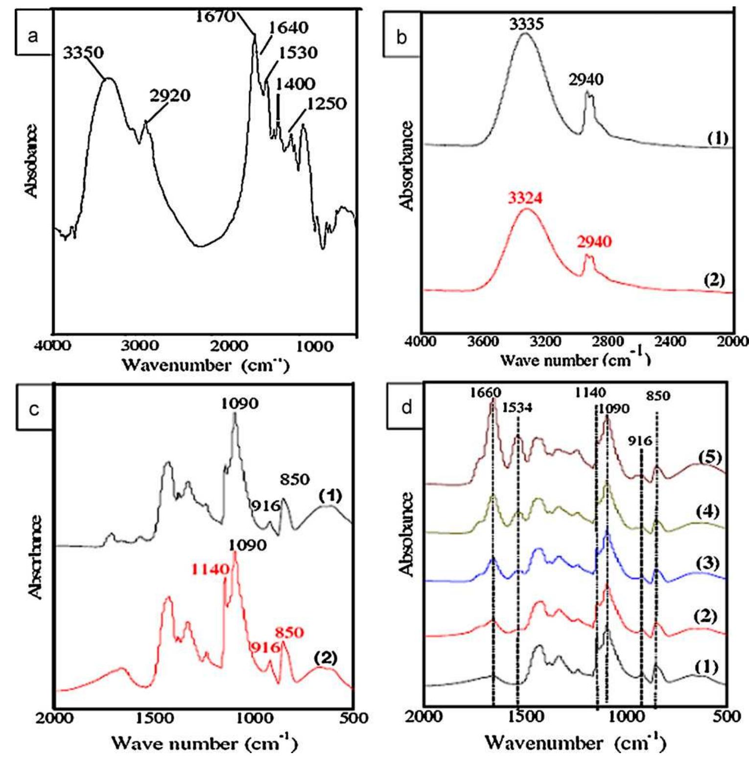 Fourier transform infrared spectra of (a) lyophilized
