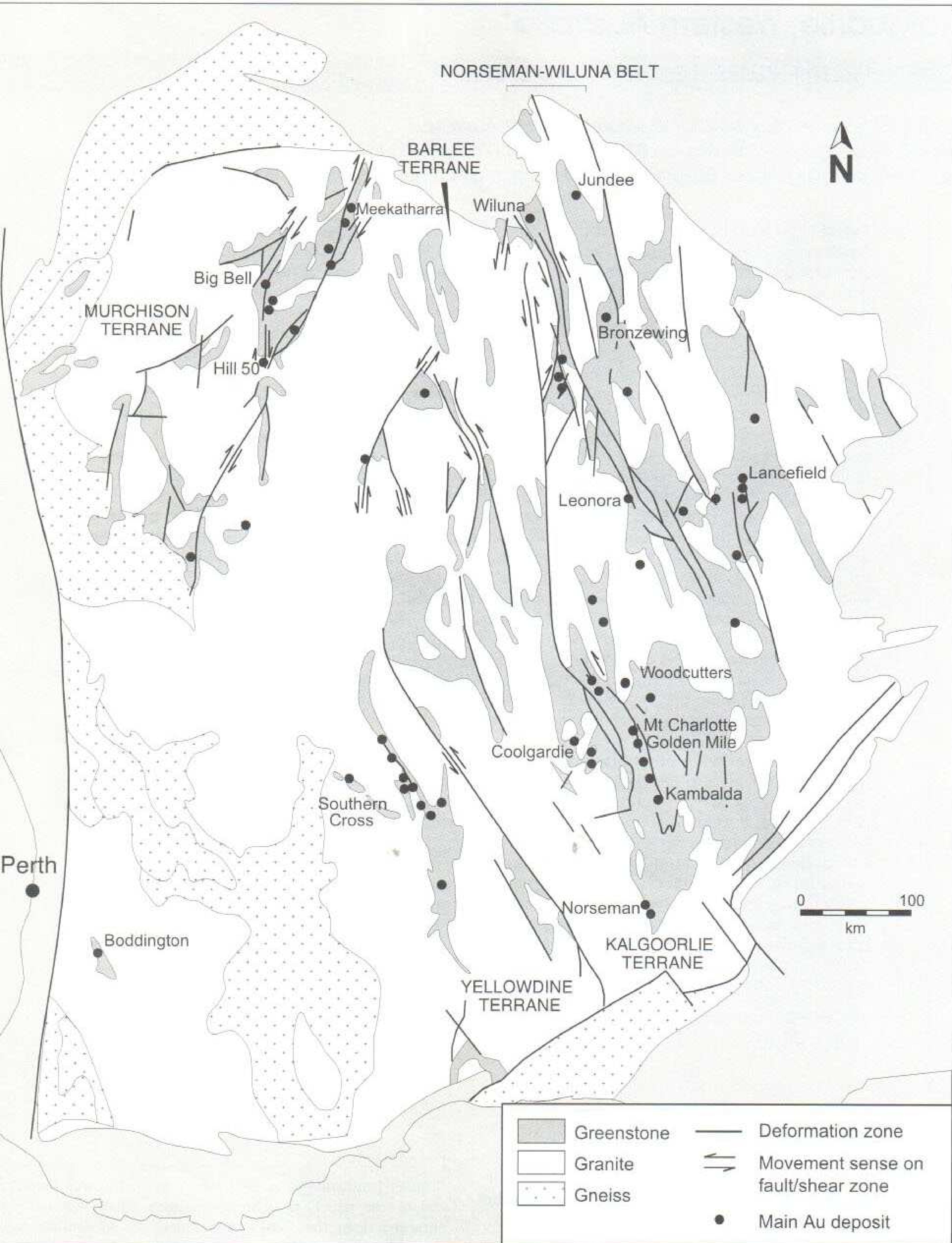 Map of the yilgarn craton in western australia showing