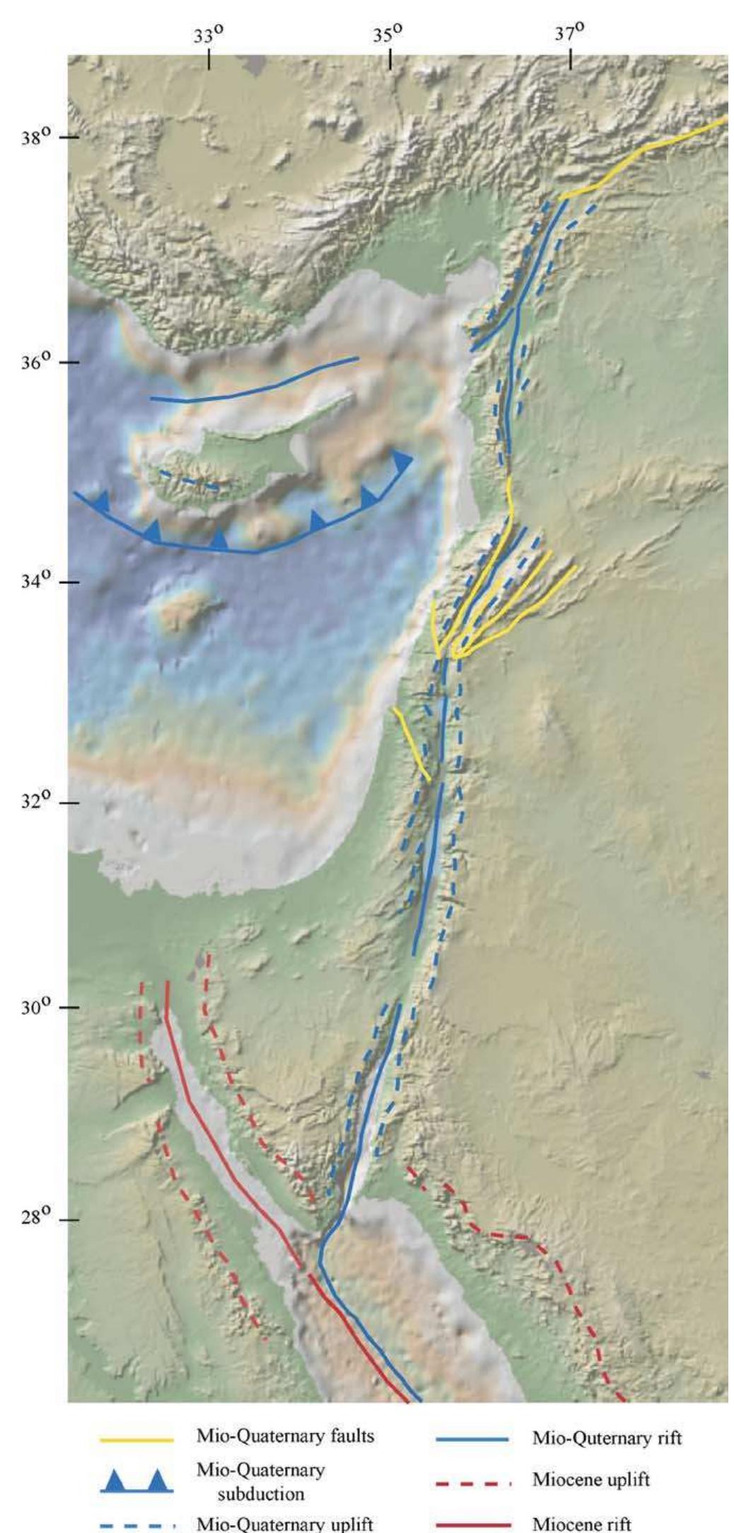 The tectonic layout of the levant shows the axes of the