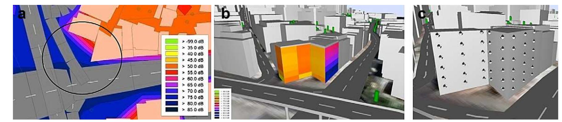 A. detailed noise map for building a. b. facade noise map