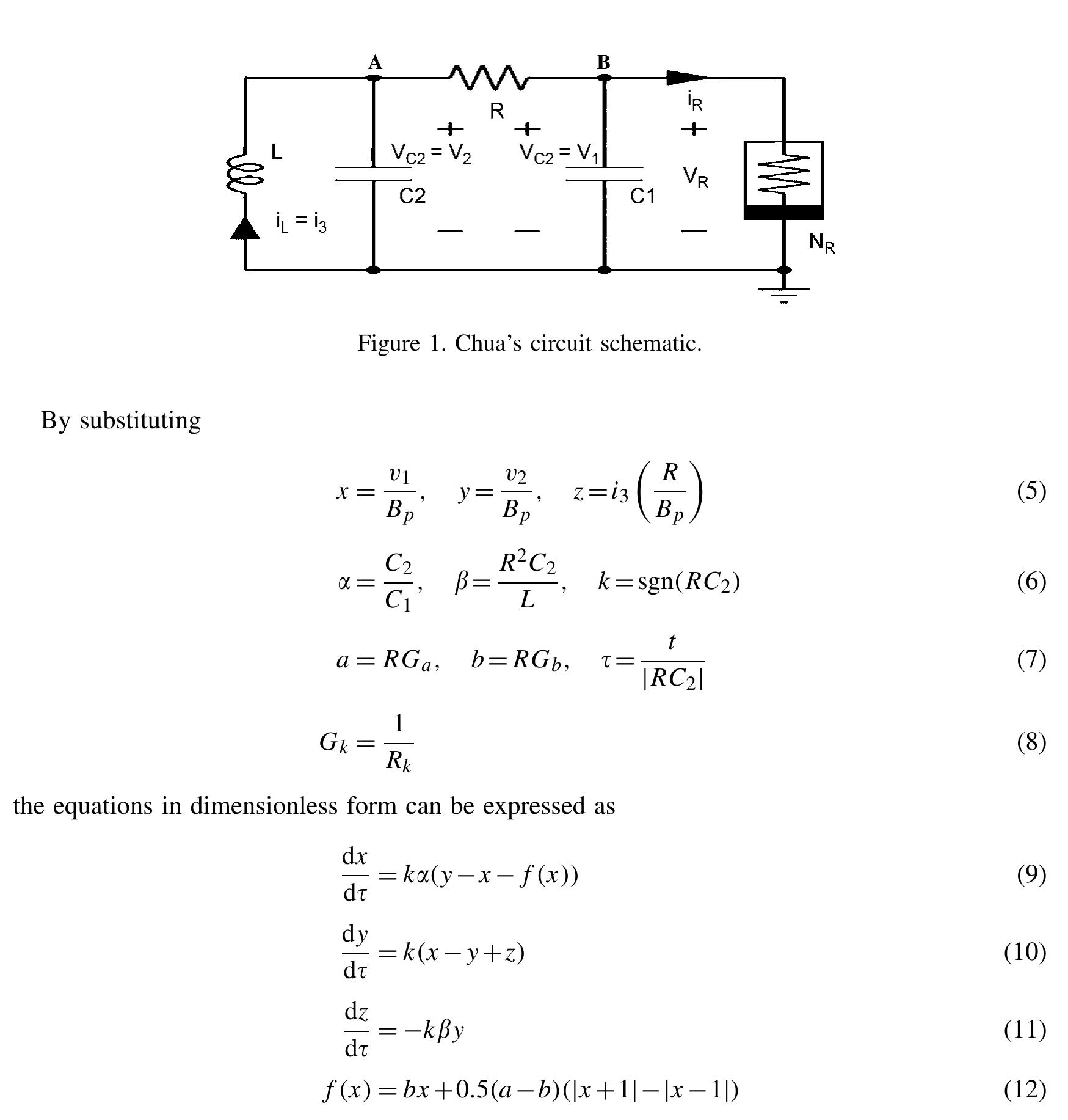 Chua’s circuit schematic. the equations in dimensionless