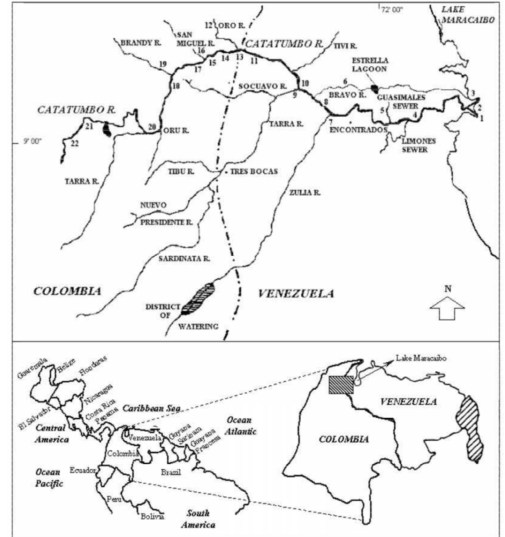 Map showing the location of catatumbo river basin and the