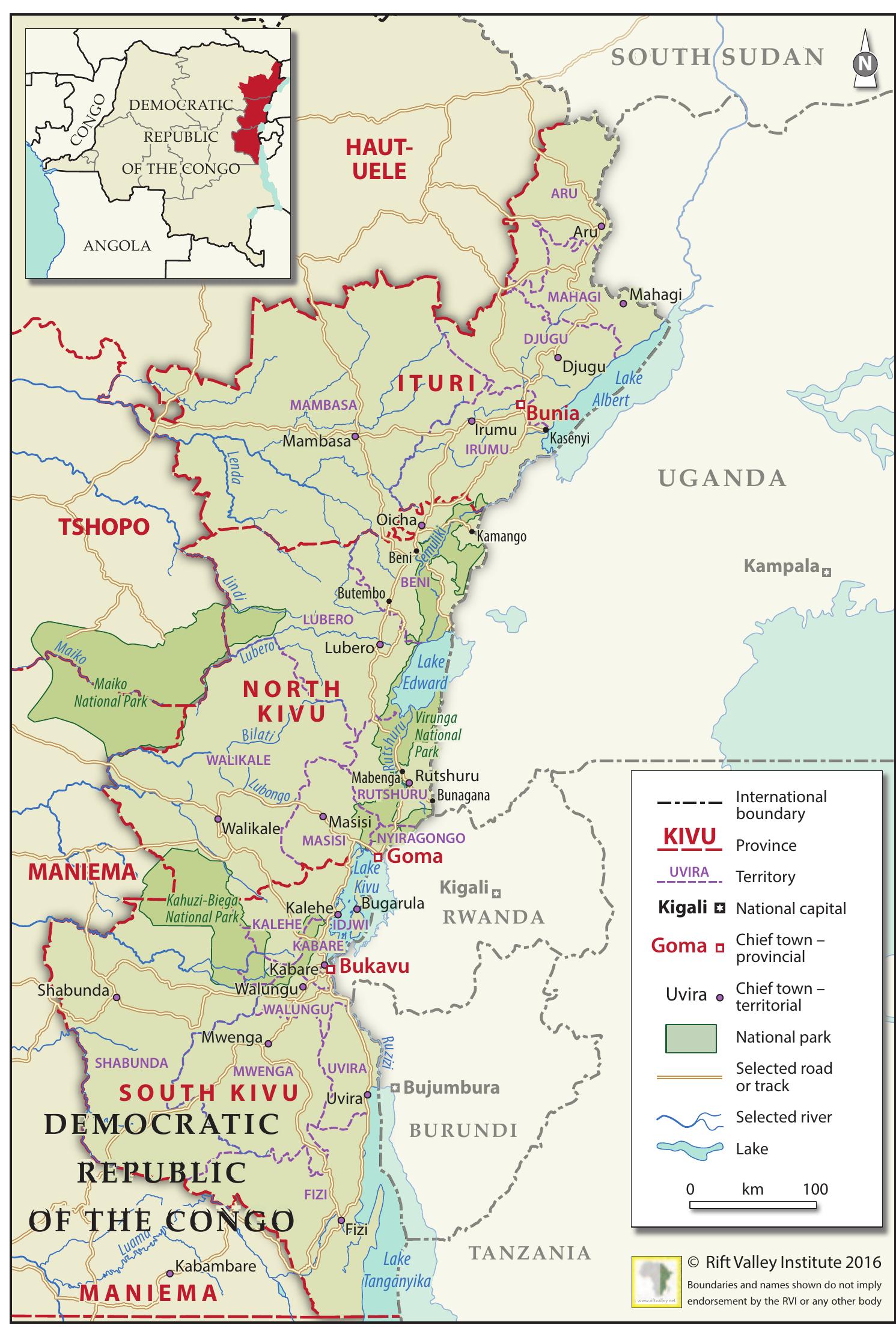 Map. the eastern drc showing the provinces of ituri, north