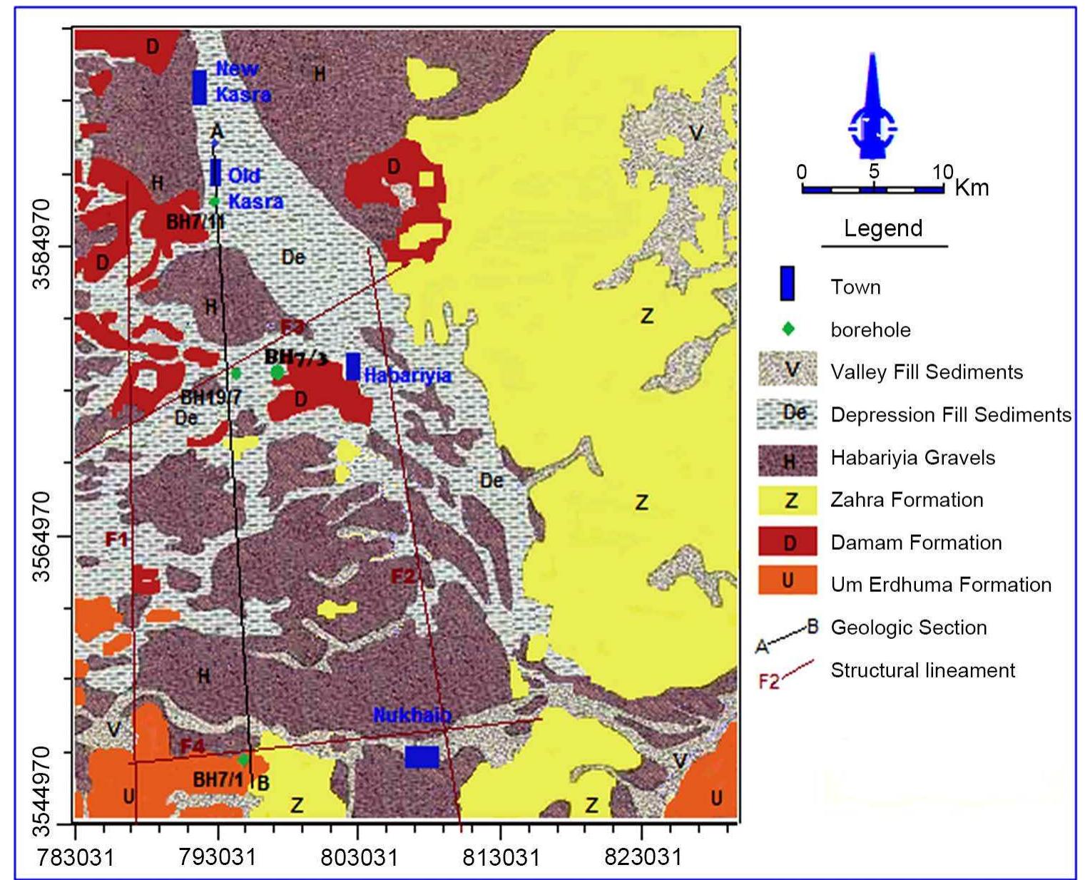 Spatial distribution map of the geologic formations.