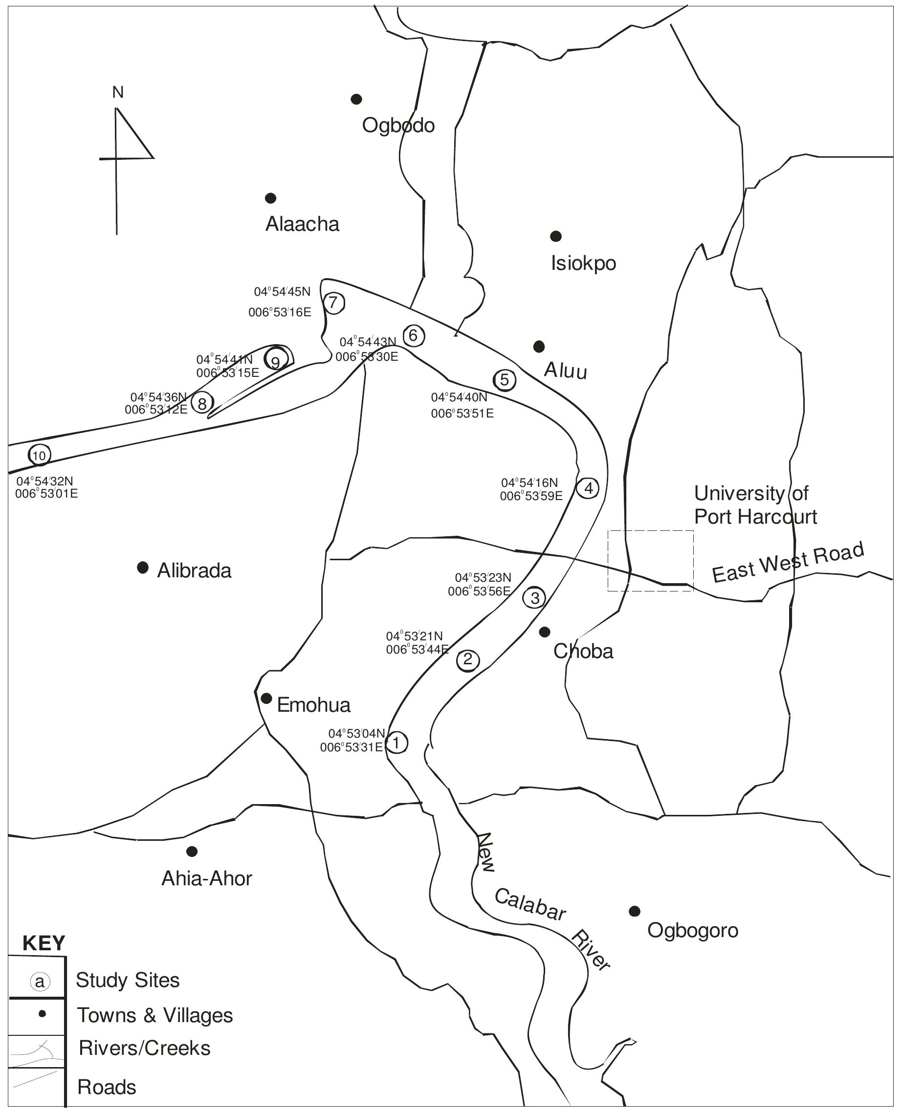 A map showing the ten (1-10) georeferenced sites on the new