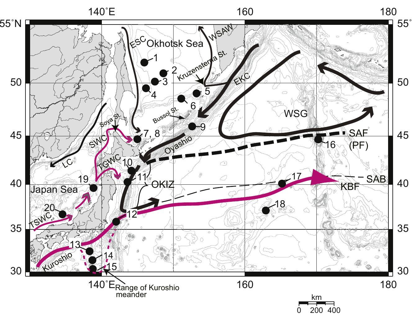 Map of sediment core locations in the western-central north