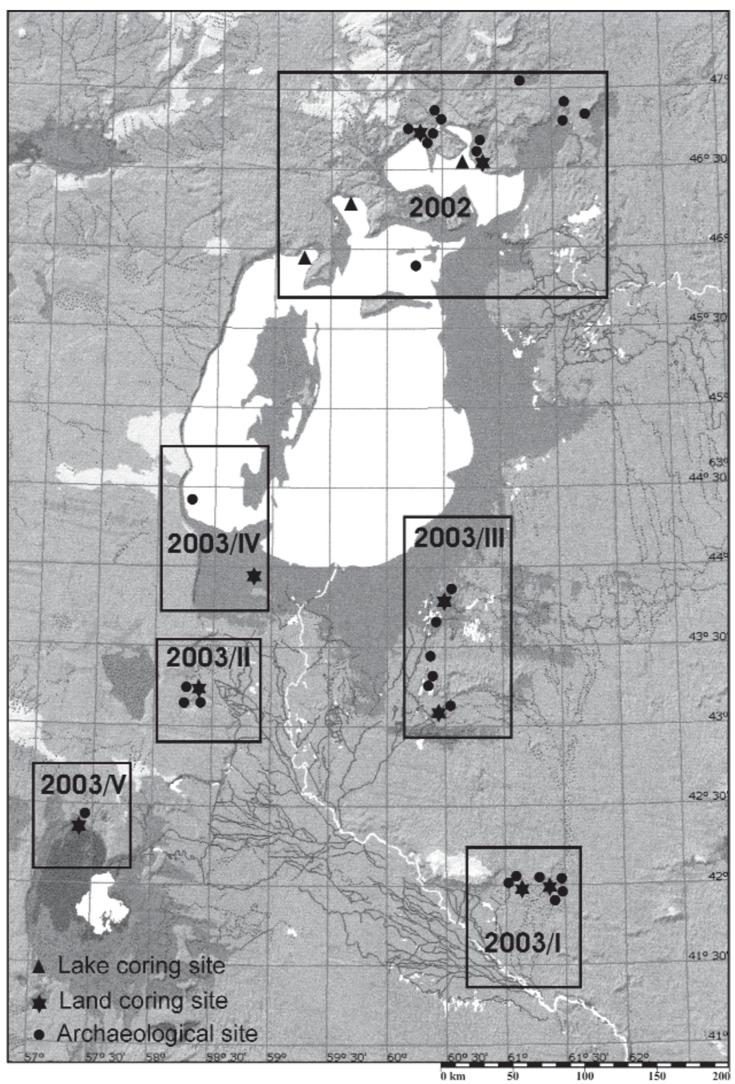 Map of the aral sea showing the archaeological and