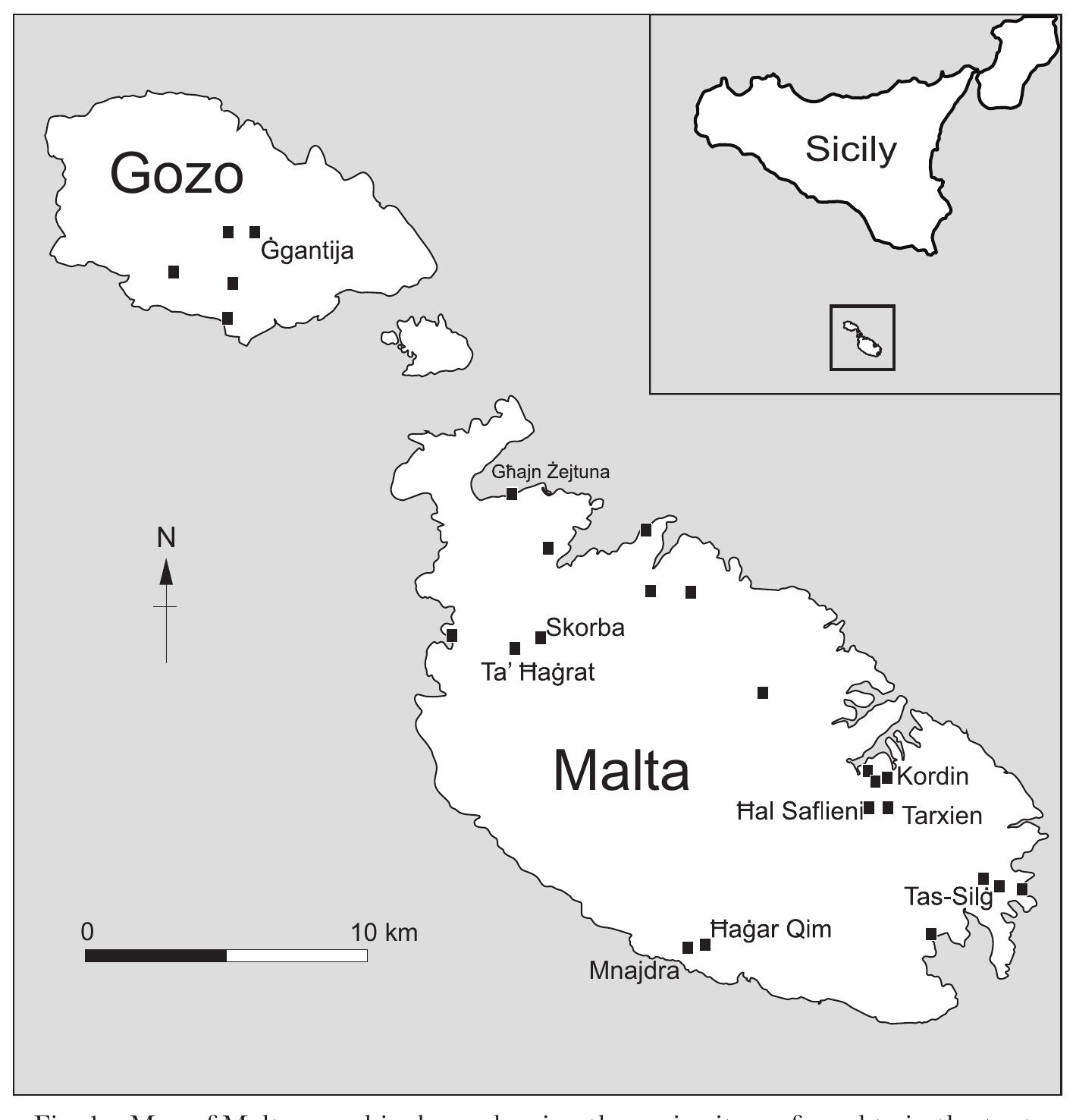Map of maltese archipelago, showing the main sites referred