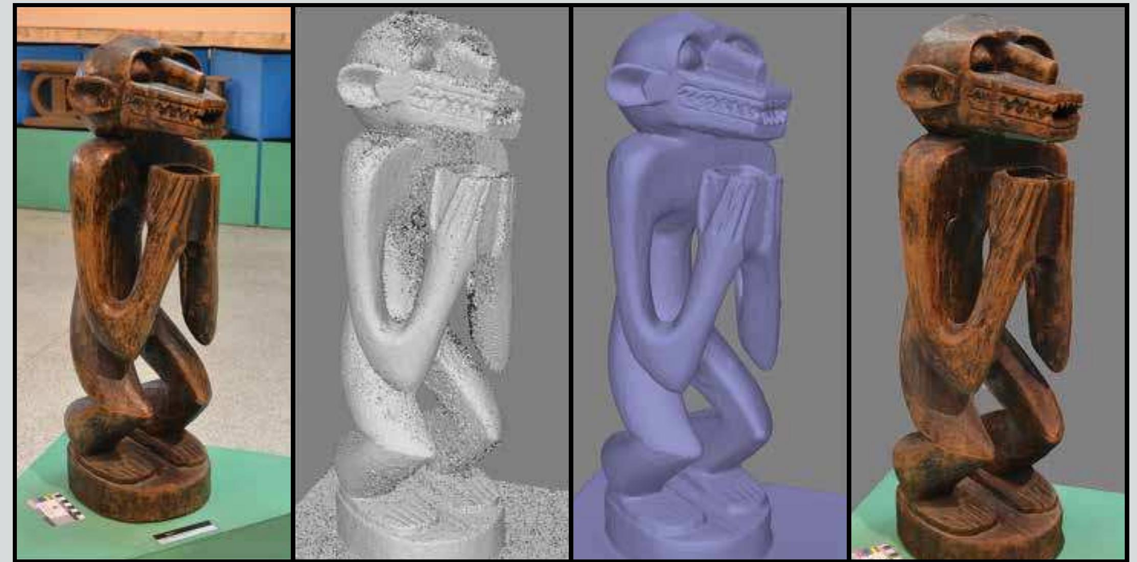 Stages in the creation of a 3d model of a monkey figure