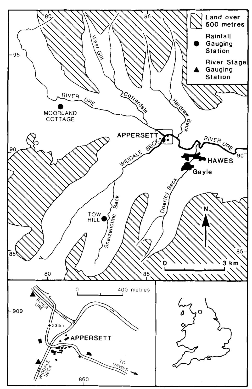 Location map of the widdale beck/river ure confluence,