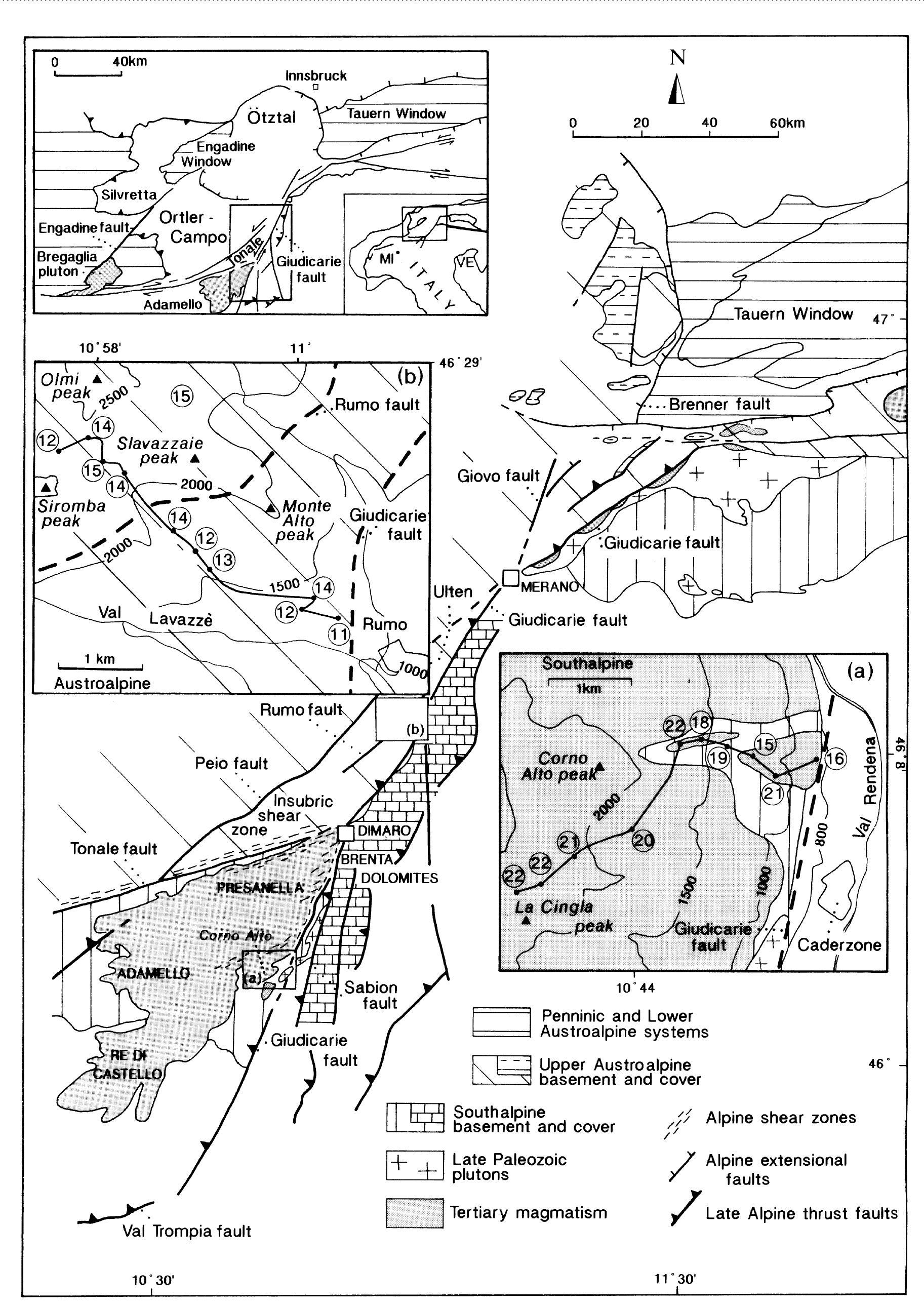 Geological map showing the southalpine (a) and austroalpine