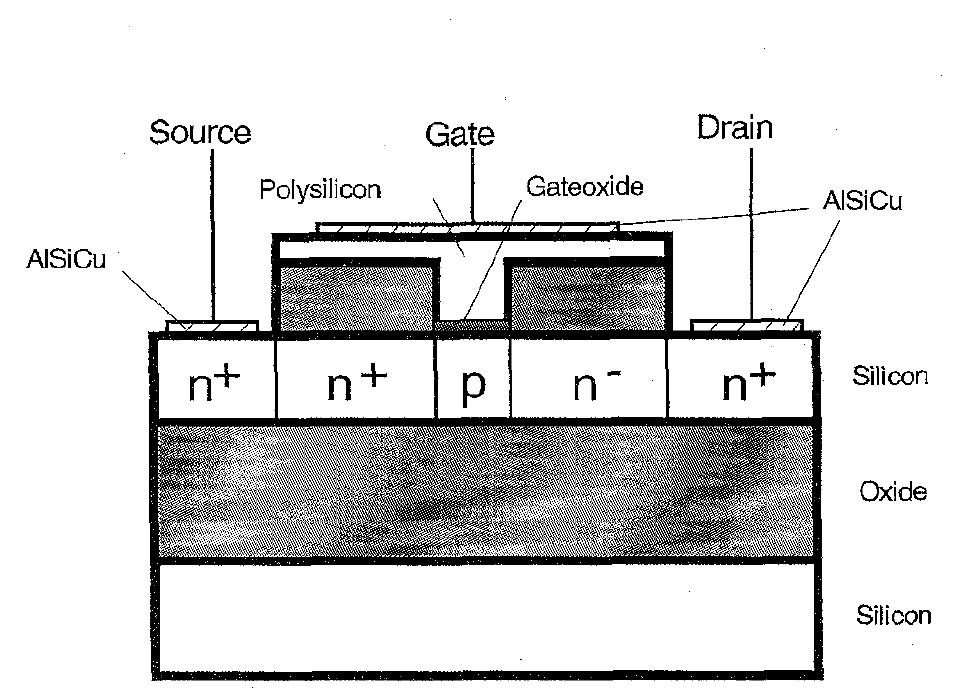 Principle of an n-channel transistor with poly-t-gate
