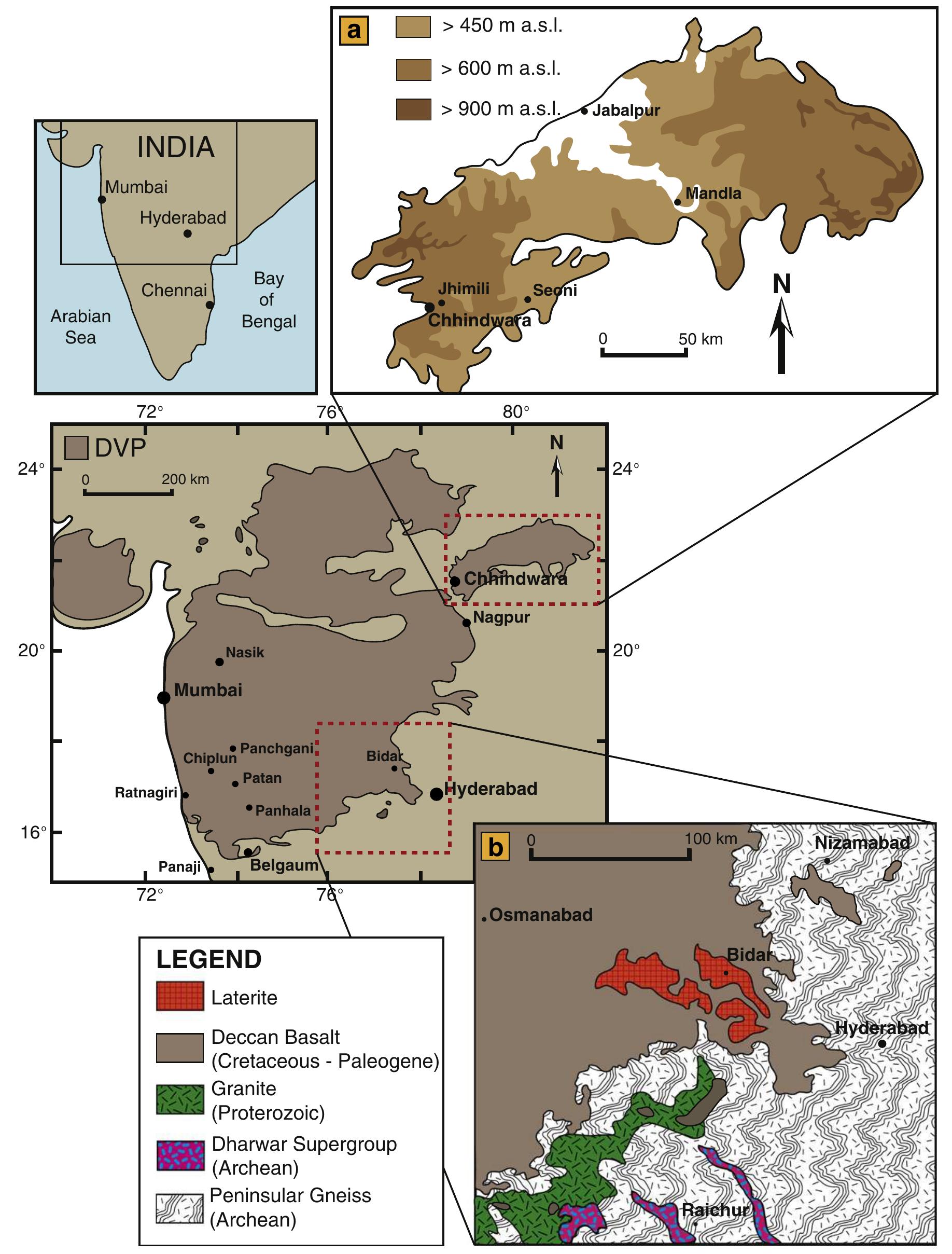 Simplified geological map showing the extent of the deccan