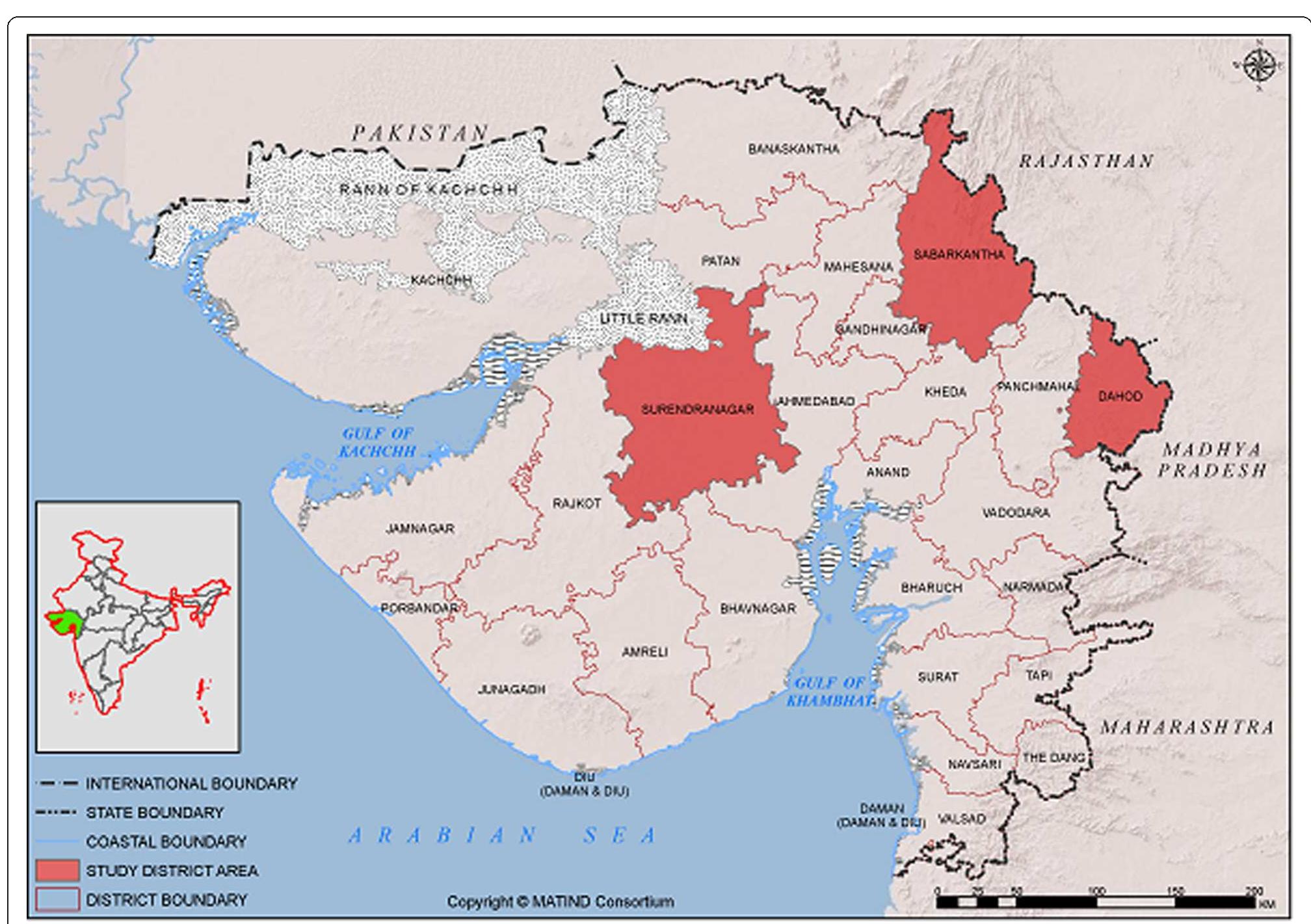 Map* of gujarat (india) indicating the study districts