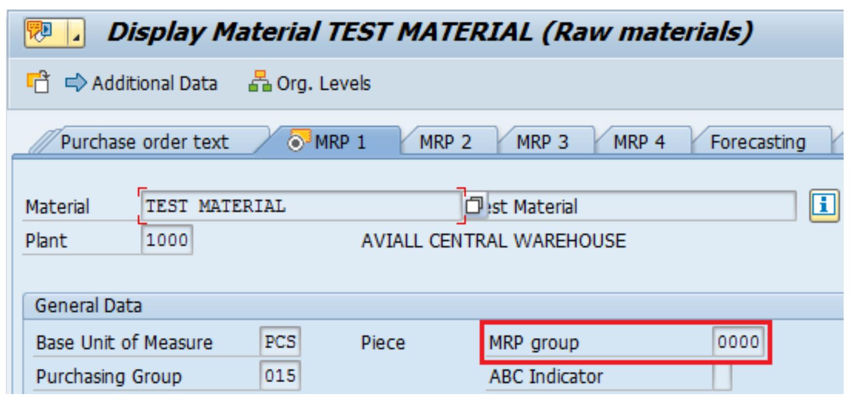 The mrp group should be assigned to the material for which