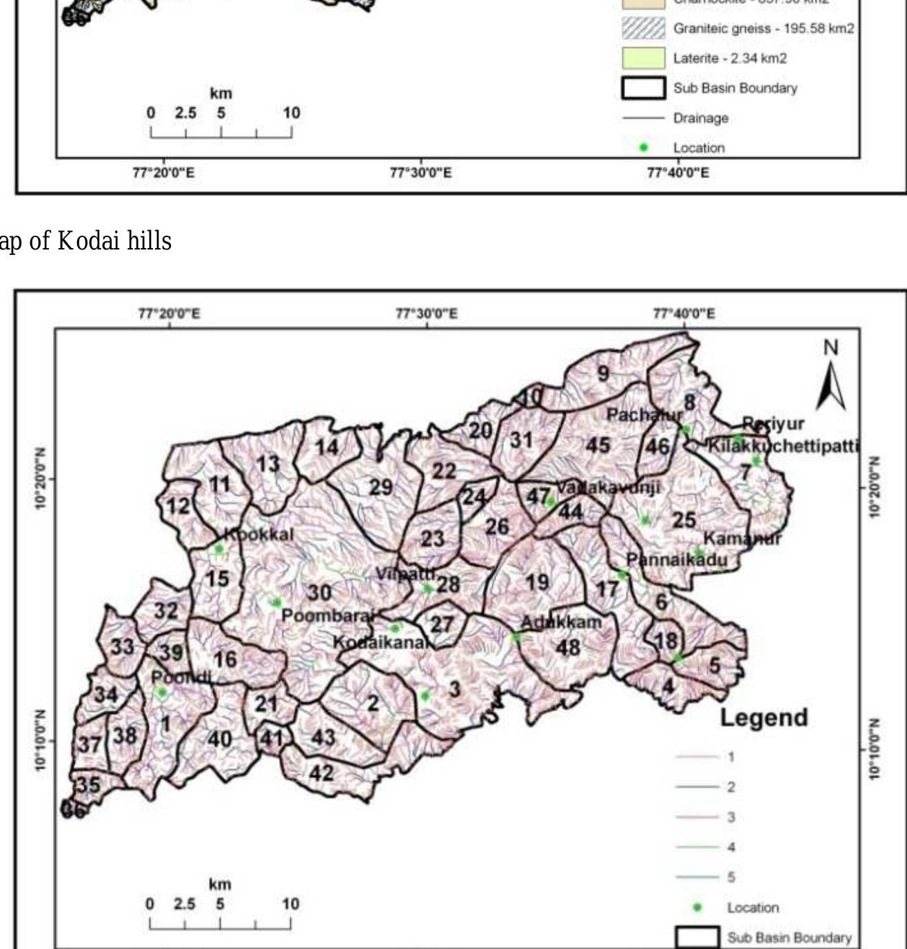 Stream order map of k odai hills in sub basin 10, 16, 18,