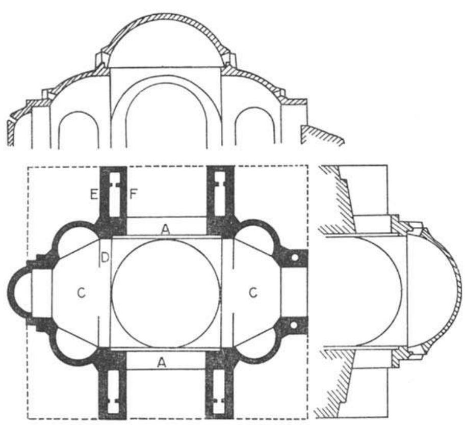 Plan and cross section of s. sophia, constantinople (after