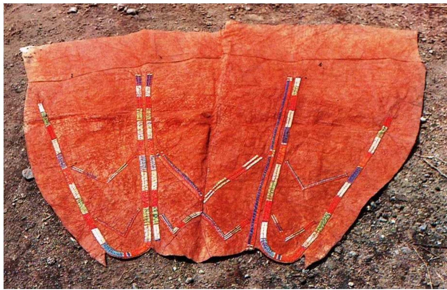 Example of maasai clothing made from animal hide, covered in