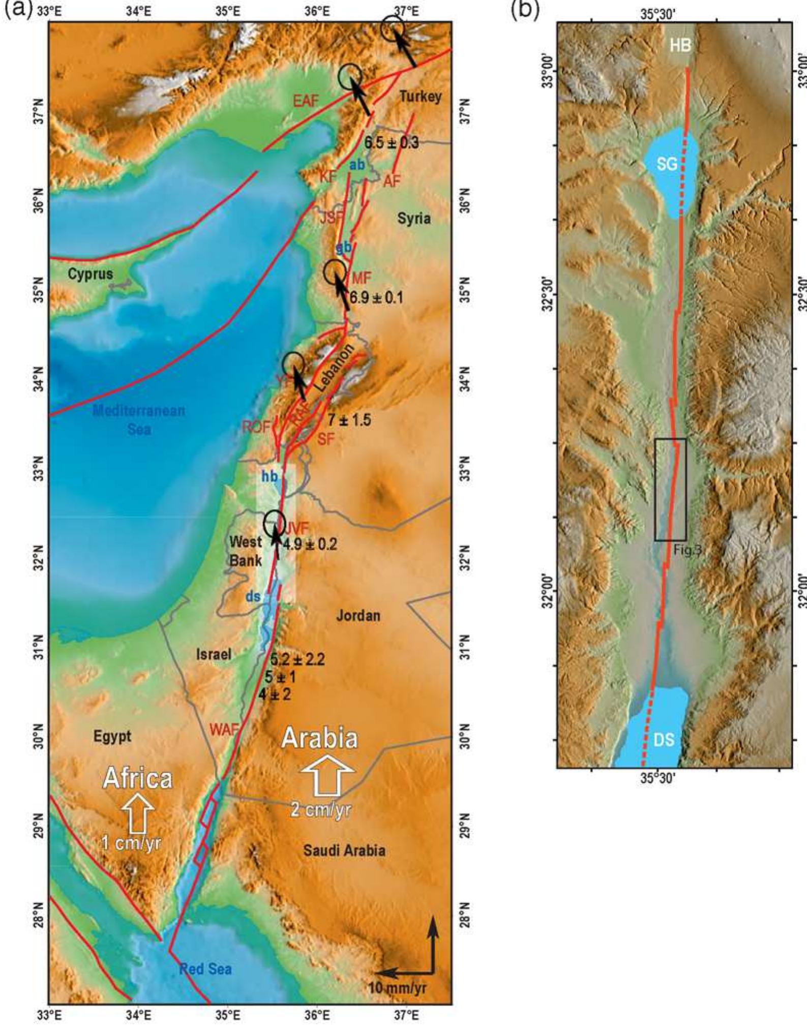 (a) general map of the dead sea transform system. numbers