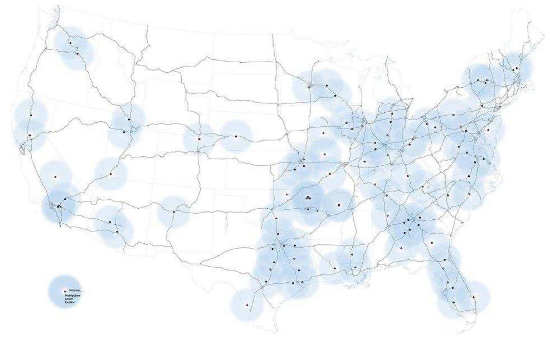 Map of u.s. interstate highways and walmart distribution
