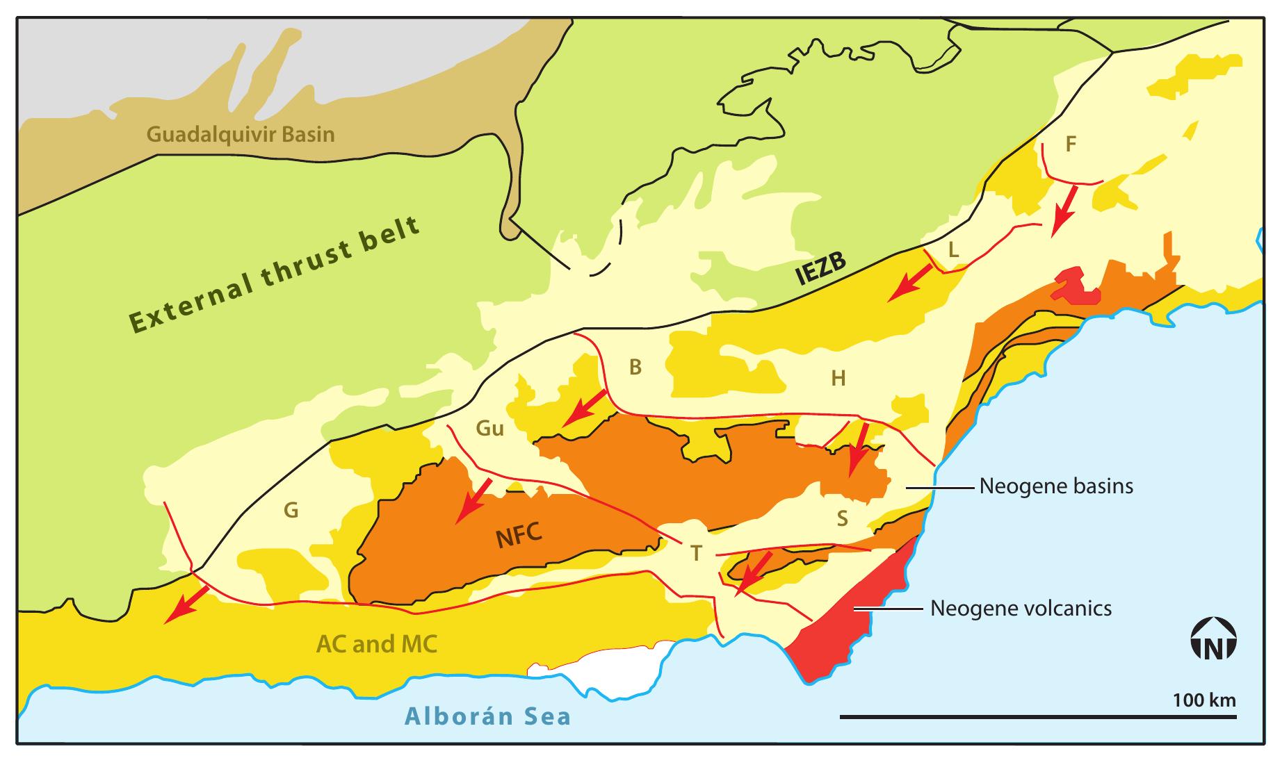 Schematic structural pattern of the middle to late miocene
