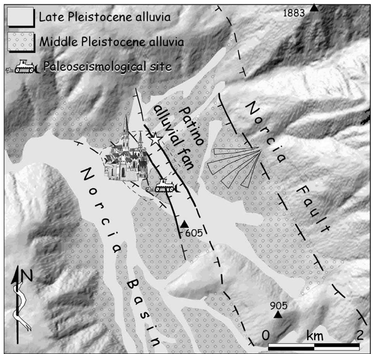 Shaded relief map of the norcia basin, showing the
