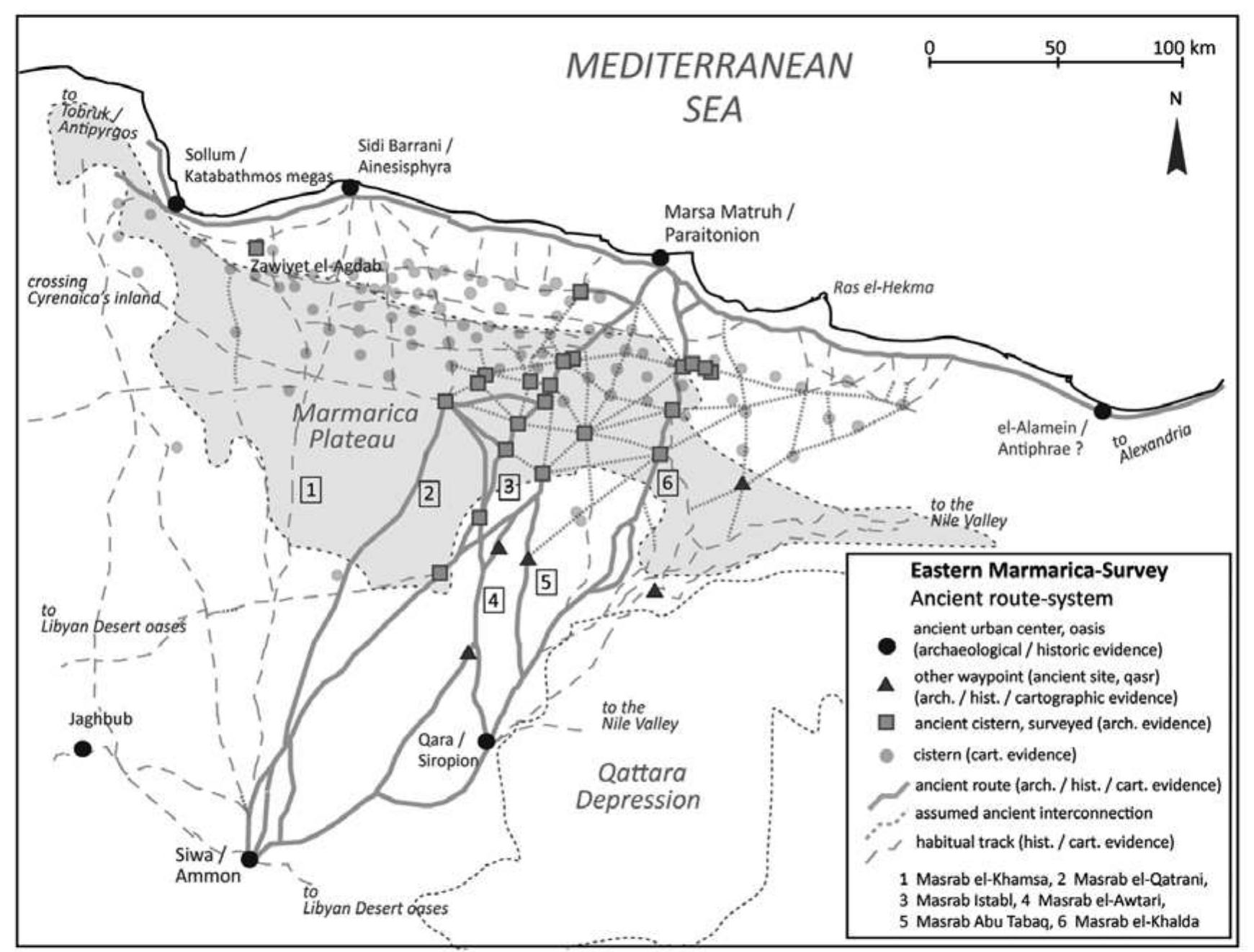 Map showing the route system with water supply stations on