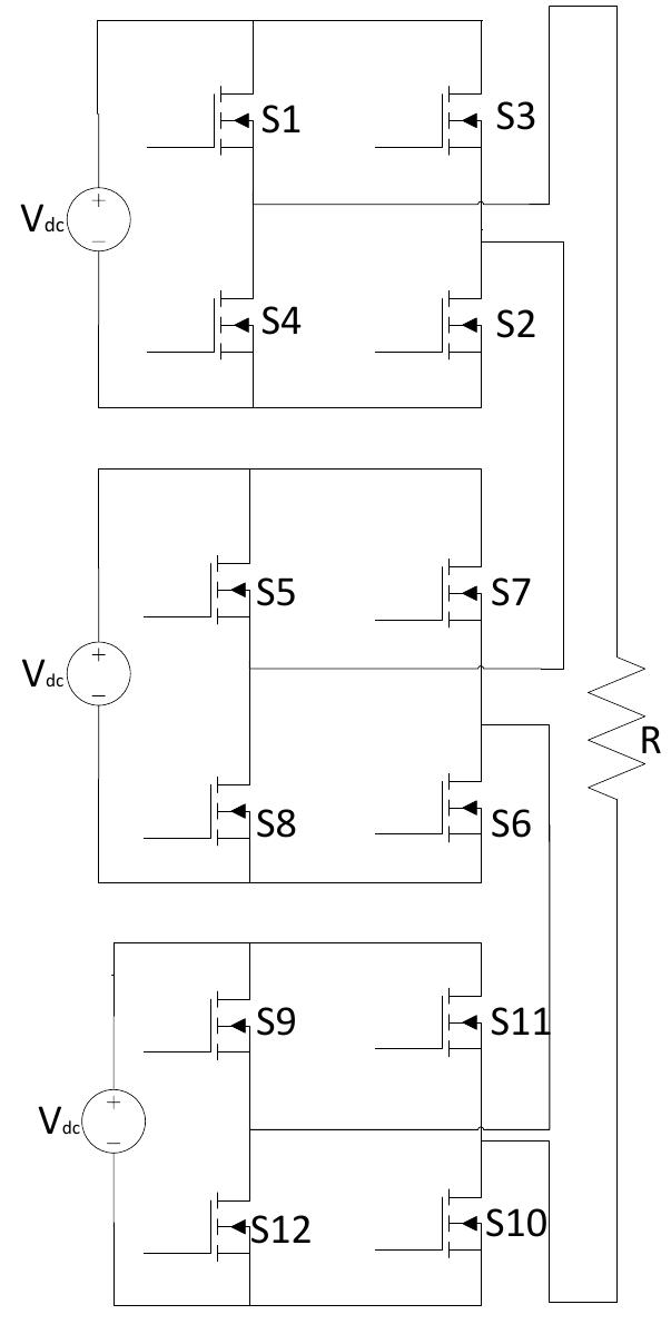 Seven level cascaded h-bridge inverter. for m-level inveter,