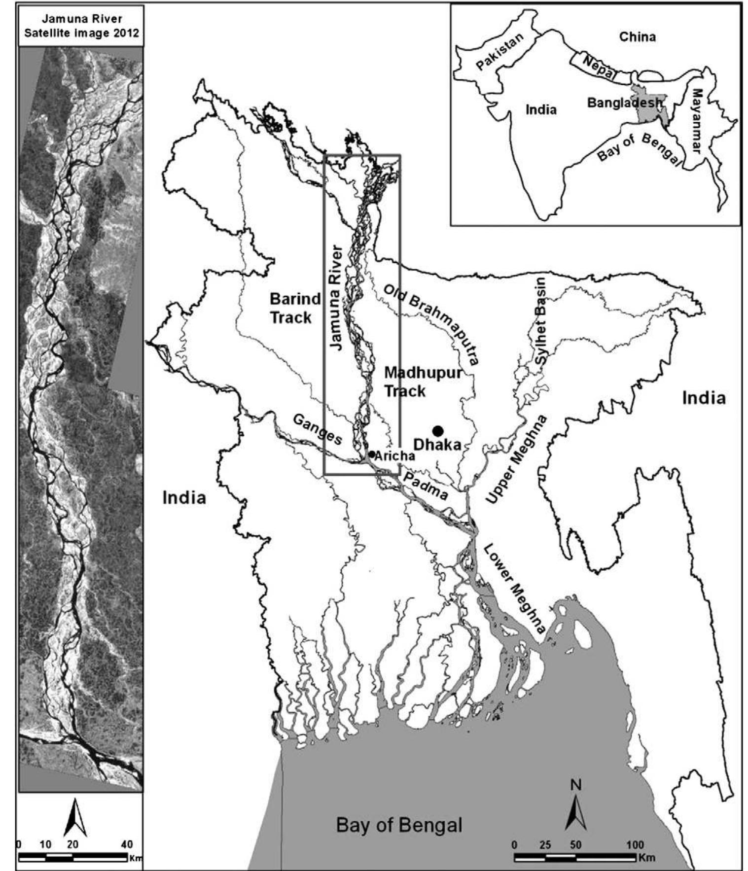 Location map of bangladesh showing the jamuna river.