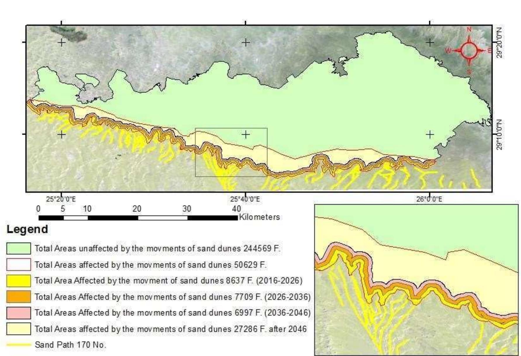 Road map of sand dunes risk index apply on siwa oasis, 2015.