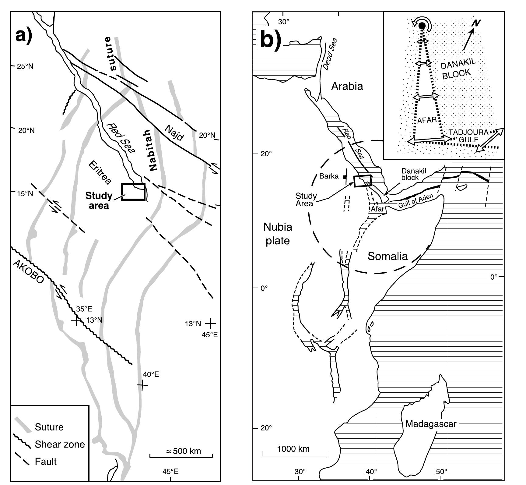 Location of the study area (a) in a simplified map of the