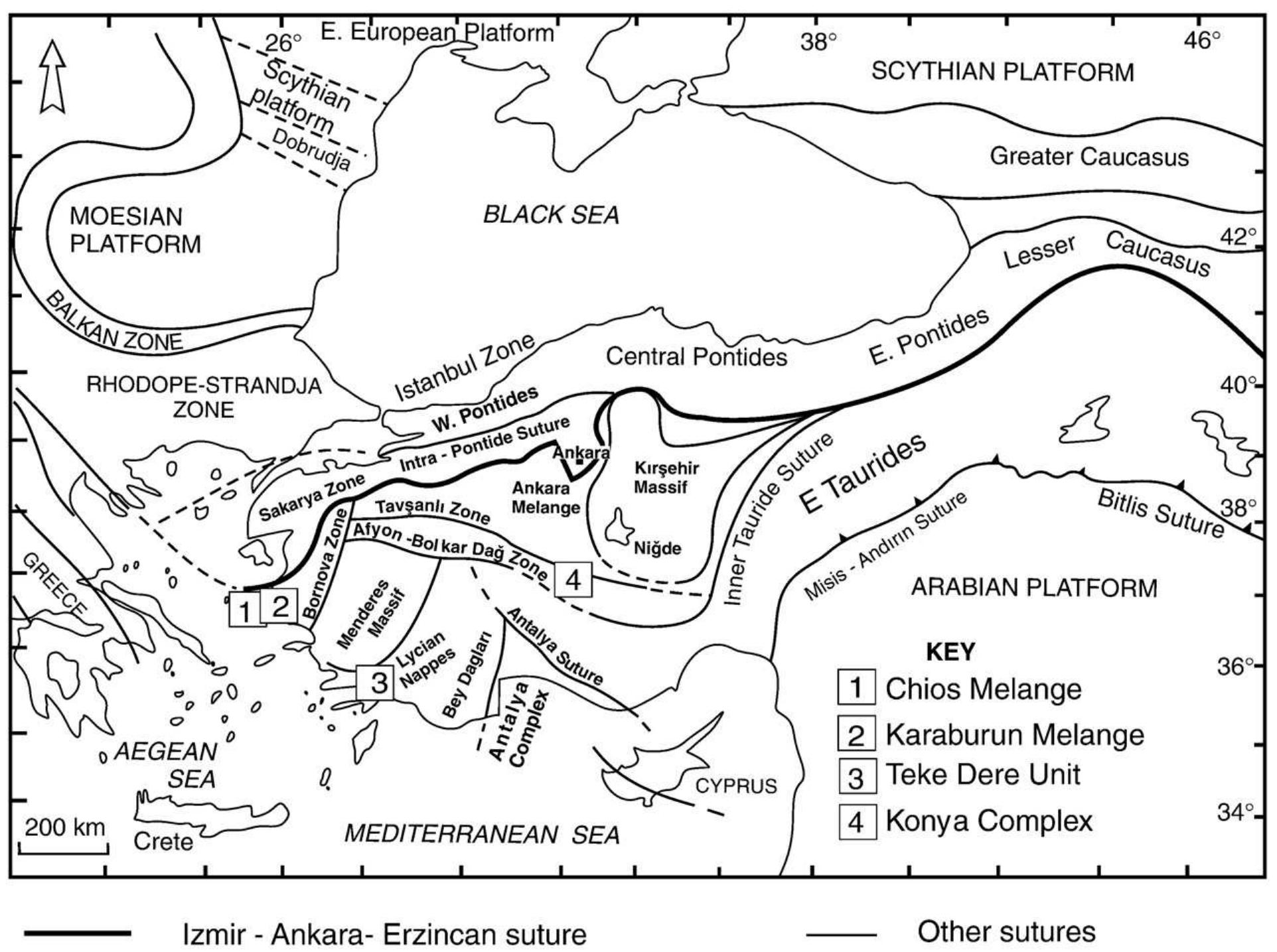 Outline tectonic map showing the location of the three main